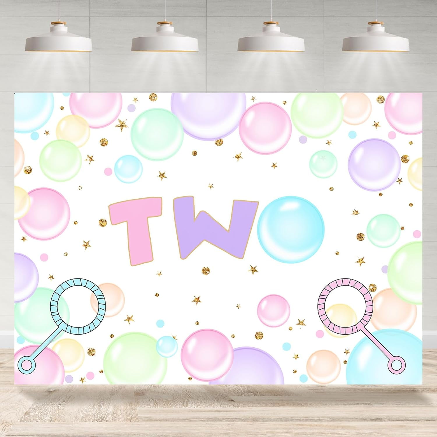 Bubbles 2nd Birthday Backdrop Two Years Old Birthday Colorful ...