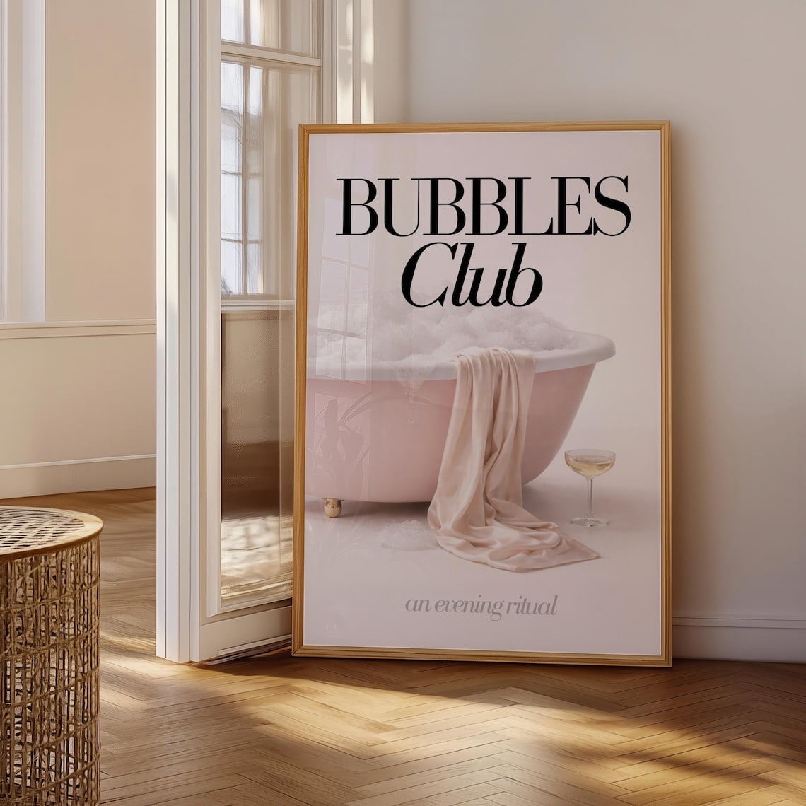 Bubbles Club Pink Bathtub Poster Feminine Self Care Wall Art Unframed ...