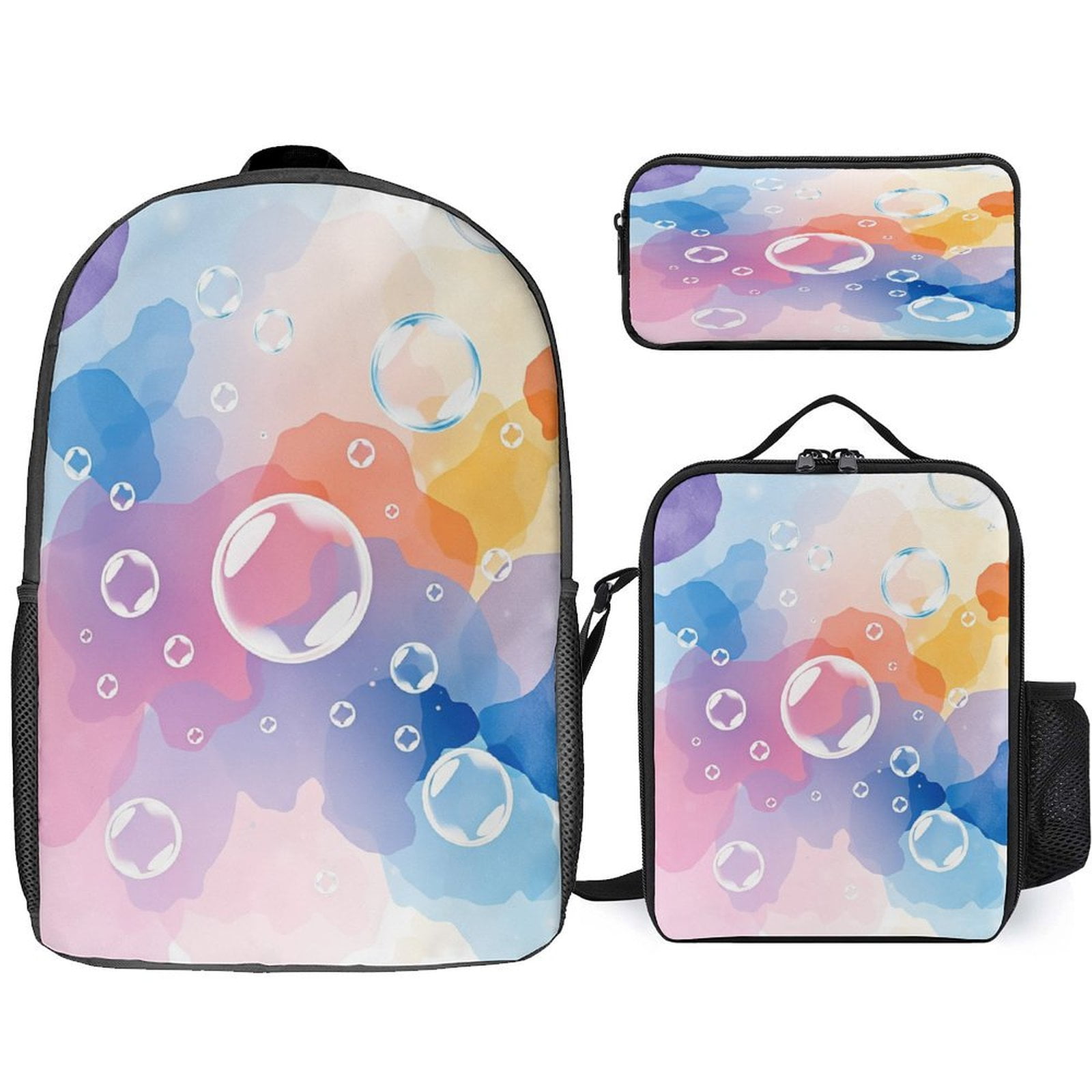 Bubbles Colorful Background 3pcs/Set Bags Laptop Daypack Backpack Lunch ...