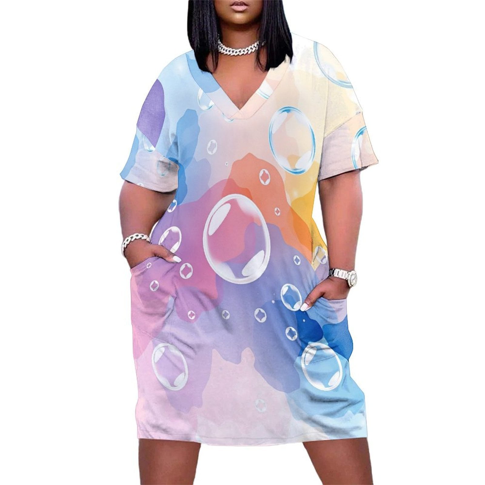 Bubbles Colorful Background Dress Loose Pocket Dress Women Clothing 2025 New Arrivals Elegant ...