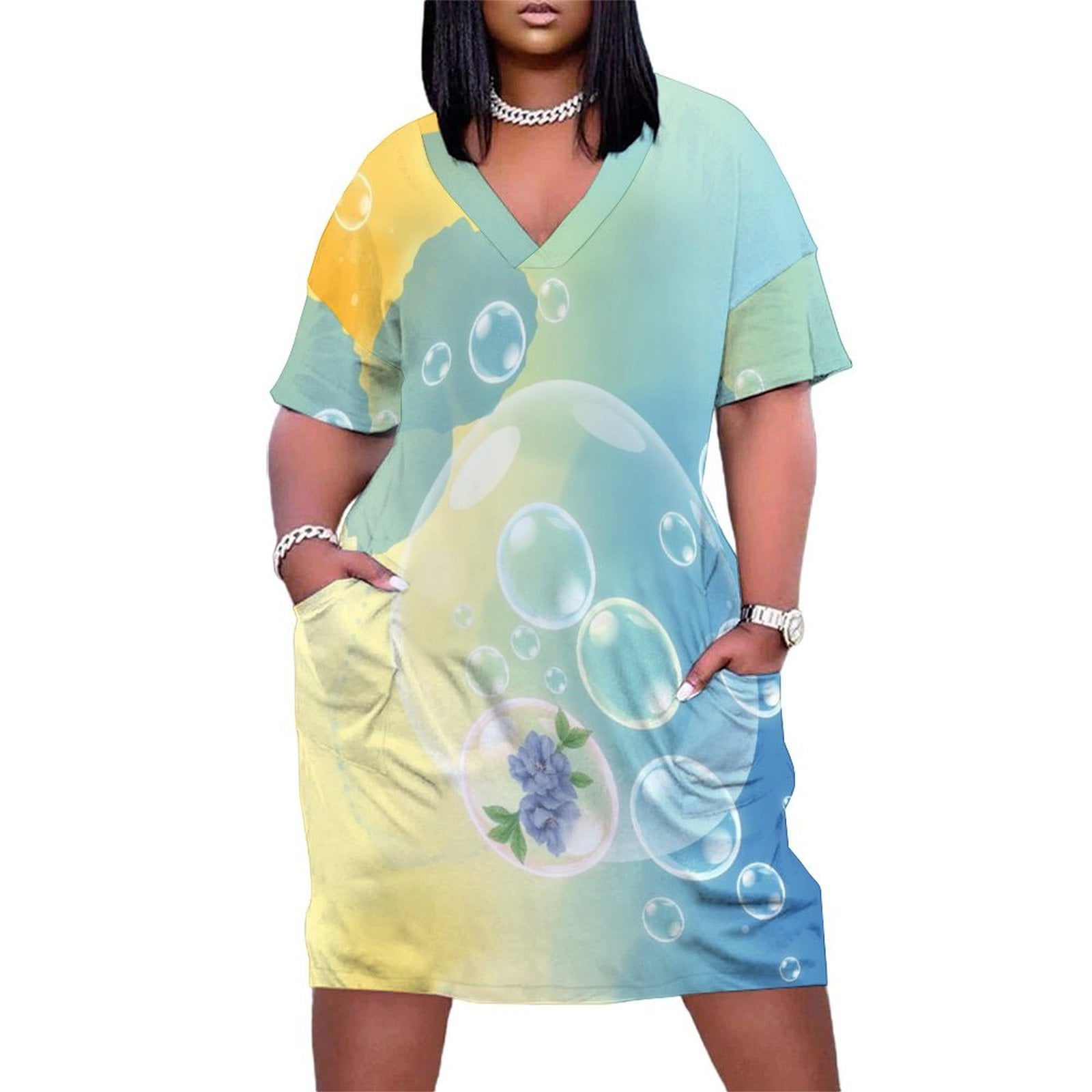 Bubbles Flower Background Dress Loose Pocket Dress Women Clothing 2025 New Arrivals Elegant Chic ...