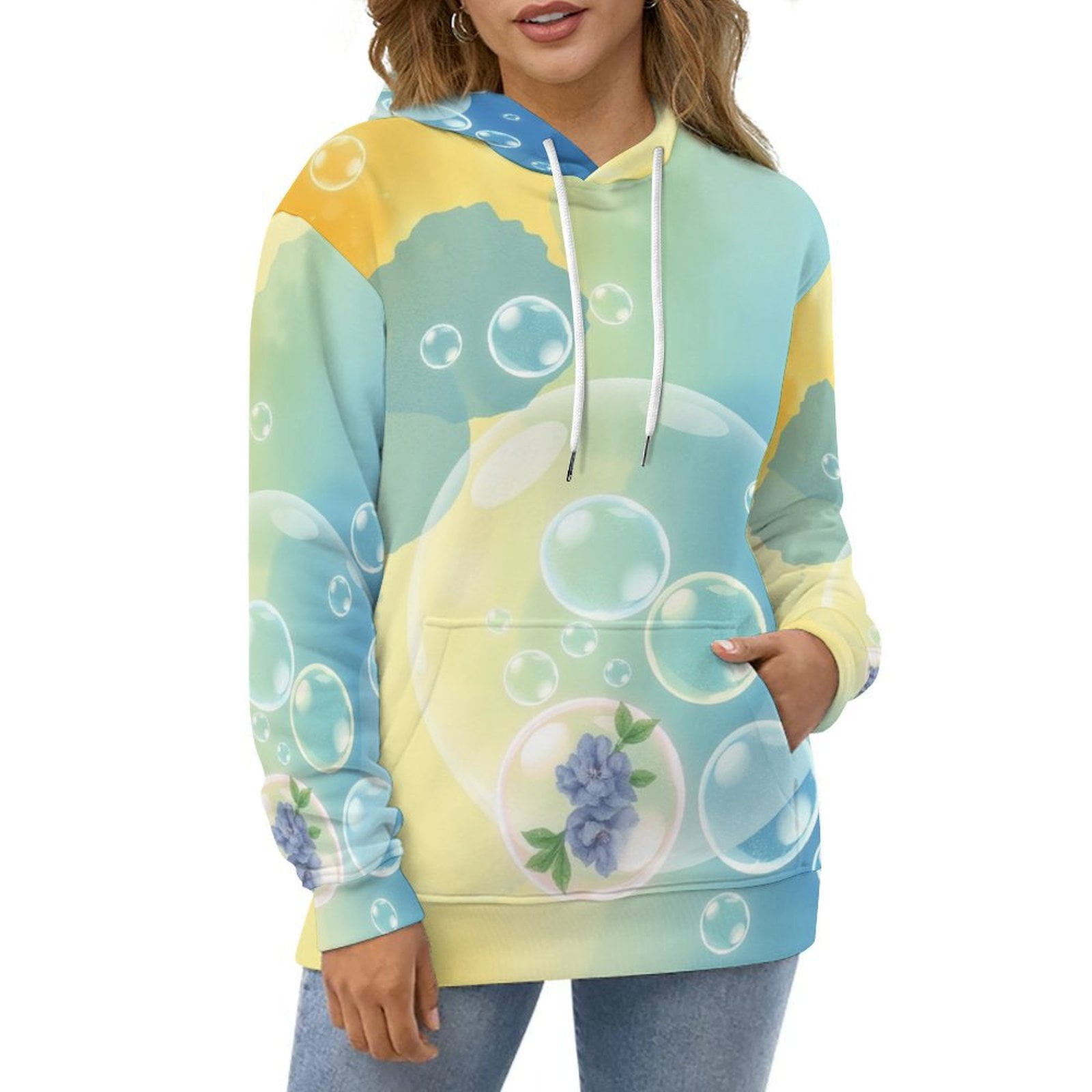 Bubbles Flower Background Hoodies Long-Sleeve Spring Fashion Oversize ...