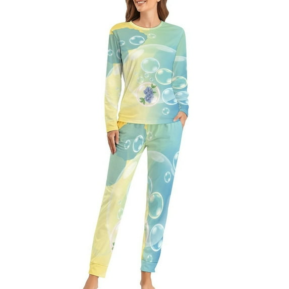 Bubbles Flower Background Pajamas 2 Pieces Pajama Sets Woman Long ...