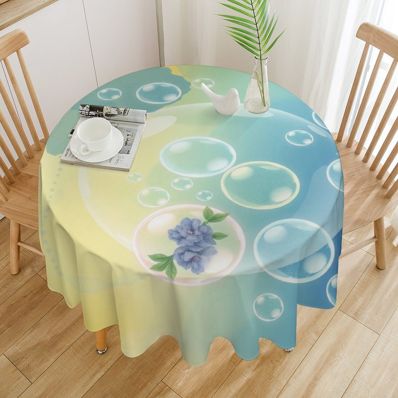Bubbles Flower Background Table Cloth Round PVC Wedding Kitchen Dining ...