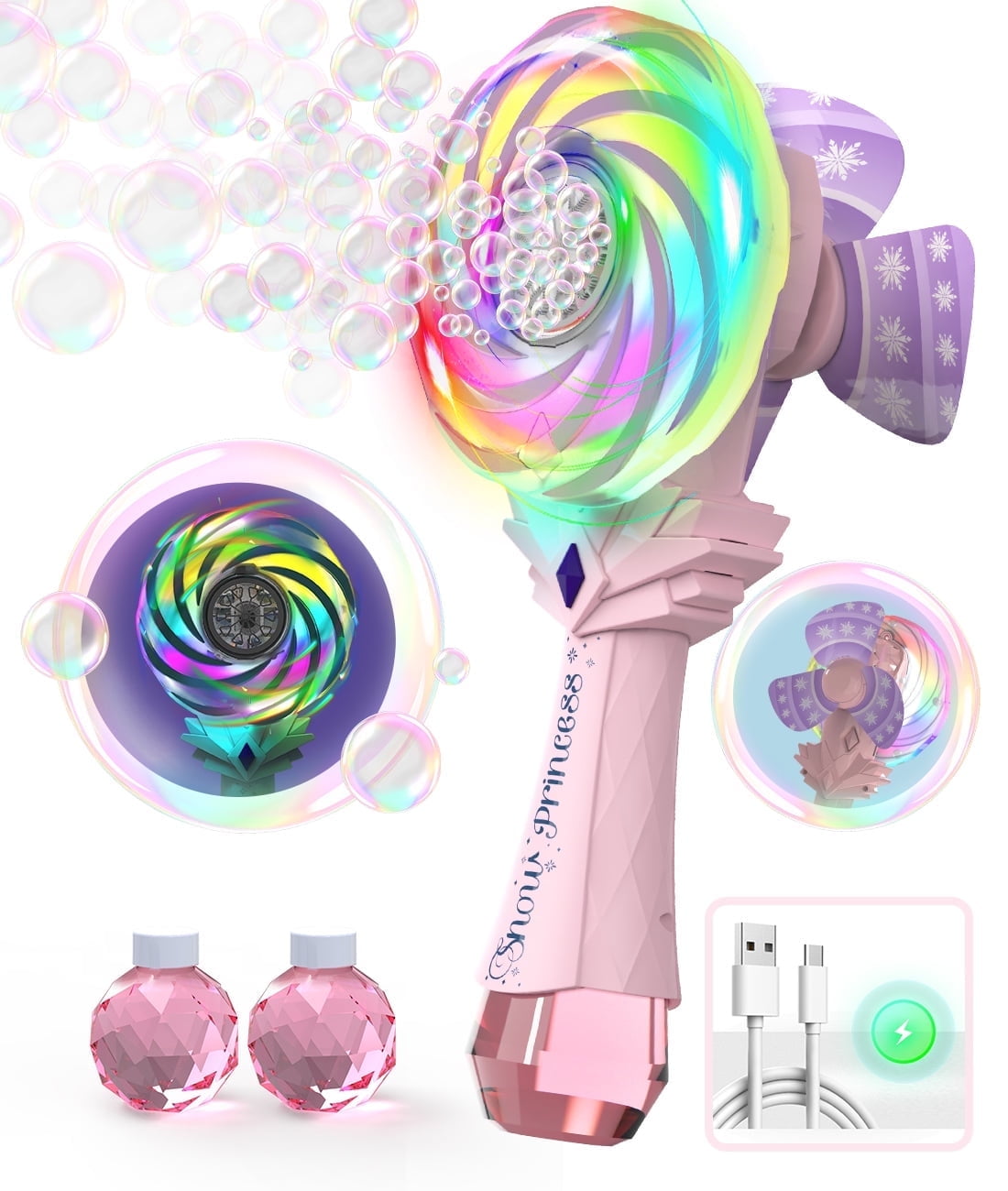 "Beautysureup Bubble Machine for Kids, Rechargeable Lollipop Windmill ...