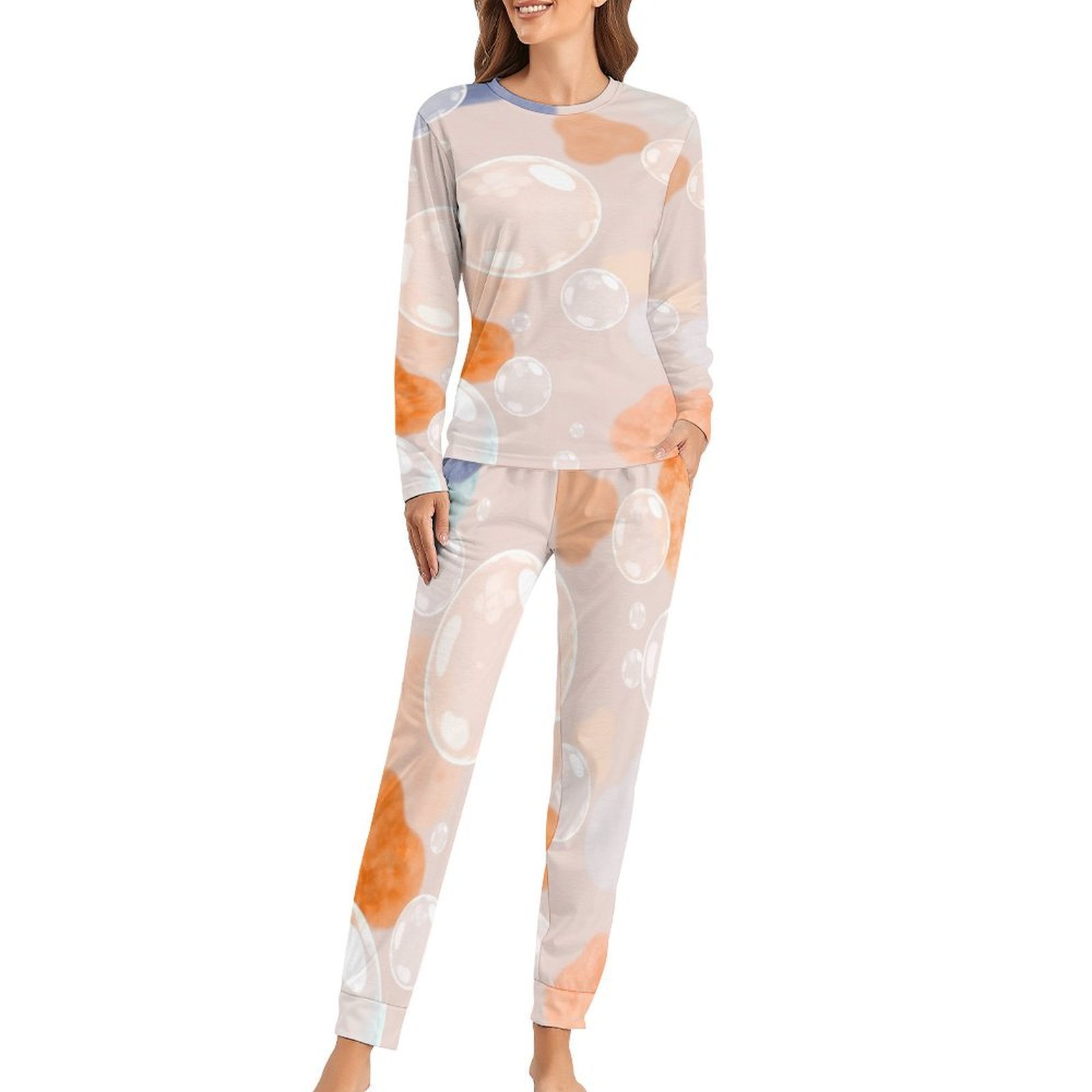 Bubbles Pastel Background Pajamas Woman Long Sleeves Cute Pajama Sets ...