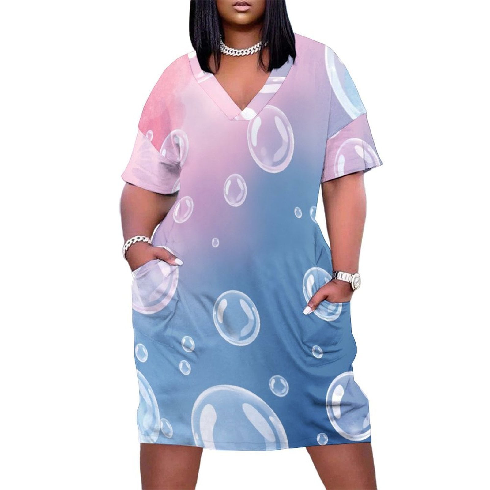 Bubbles Watercolor Background Loose Pocket Dress Party Dresses for Women Elegant Chic Women ...