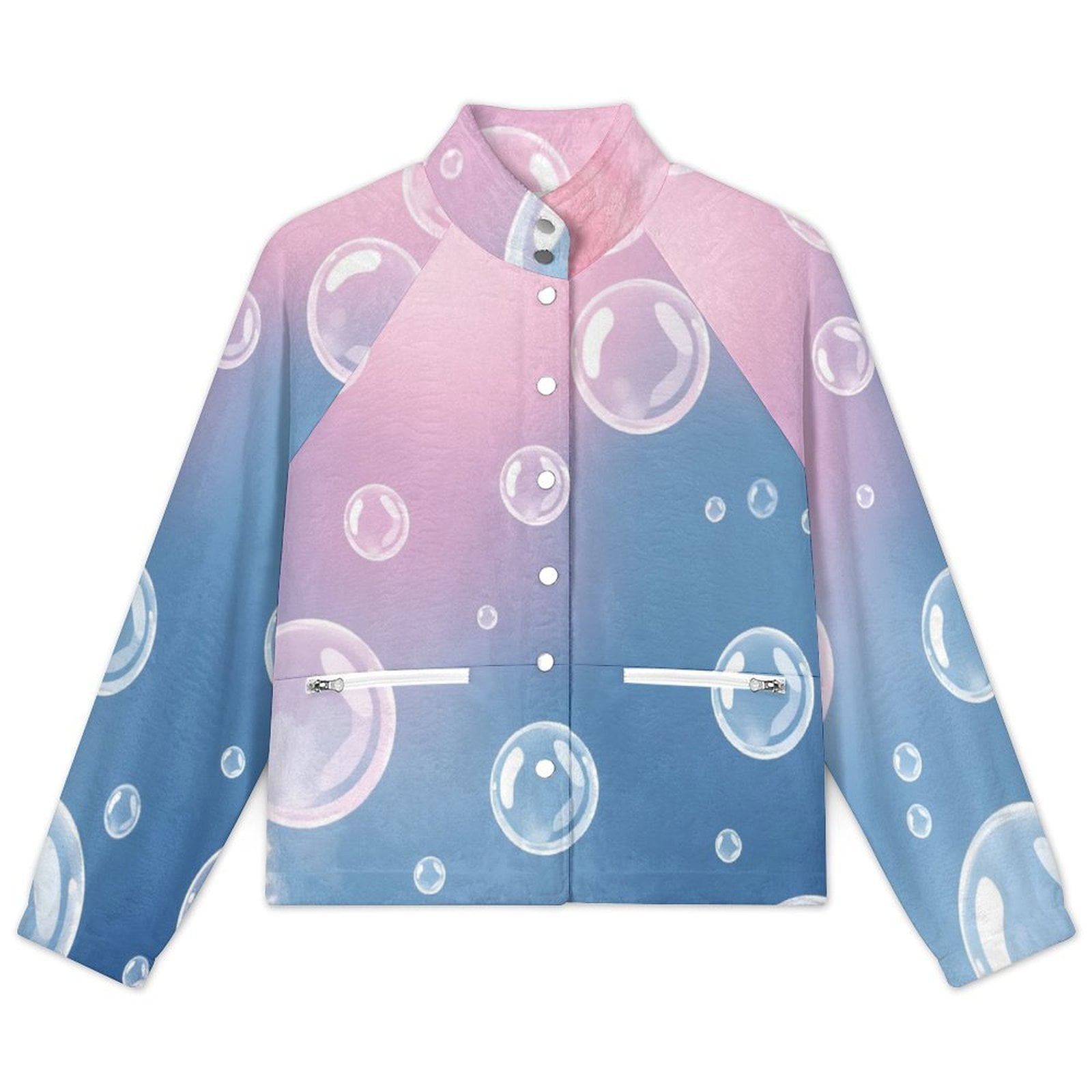 Bubbles Watercolor Background Warm Women's Plush Jacket Stand Collar ...