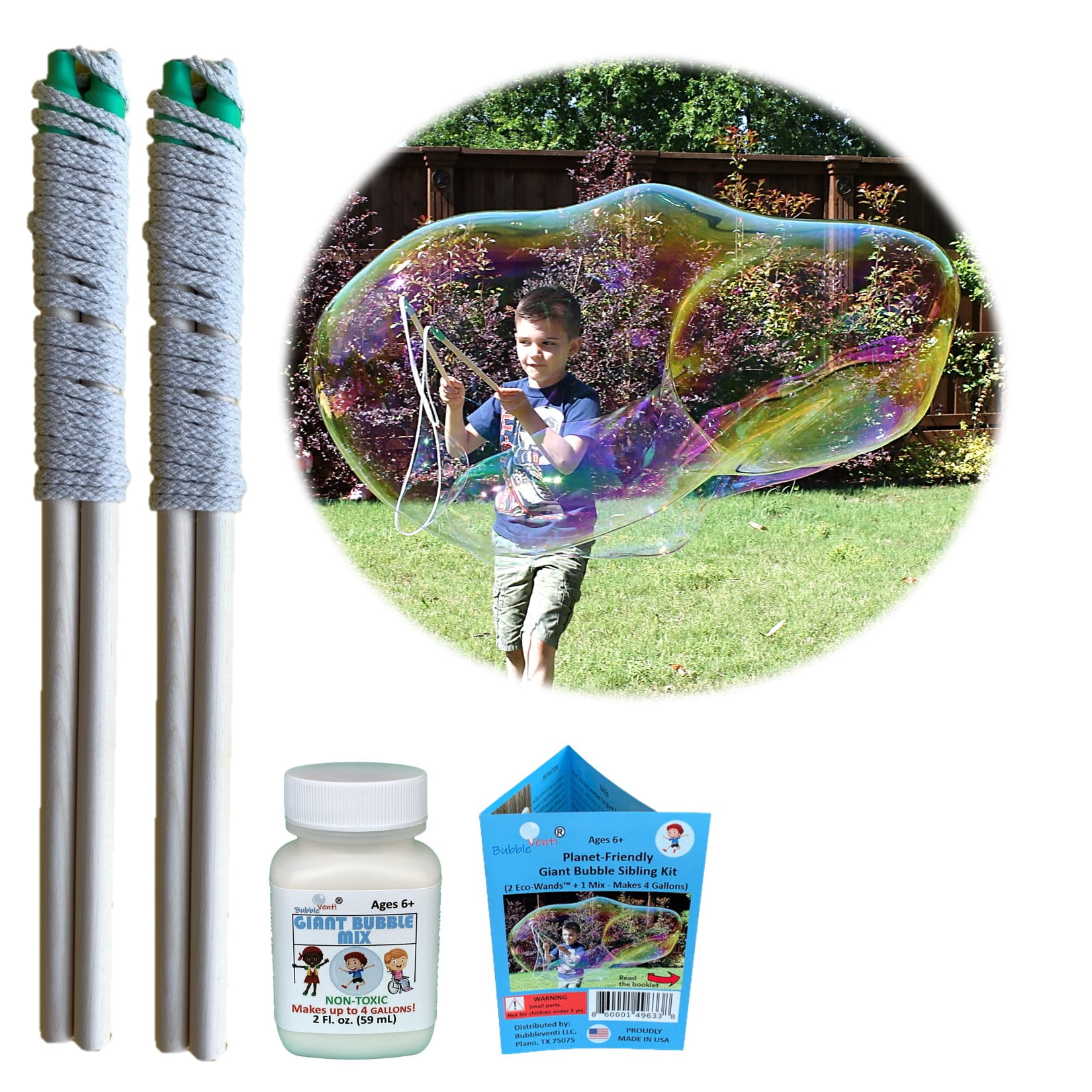 Bubbleventi Giant Bubble Kit, Made in USA, Includes Tips and Tricks ...