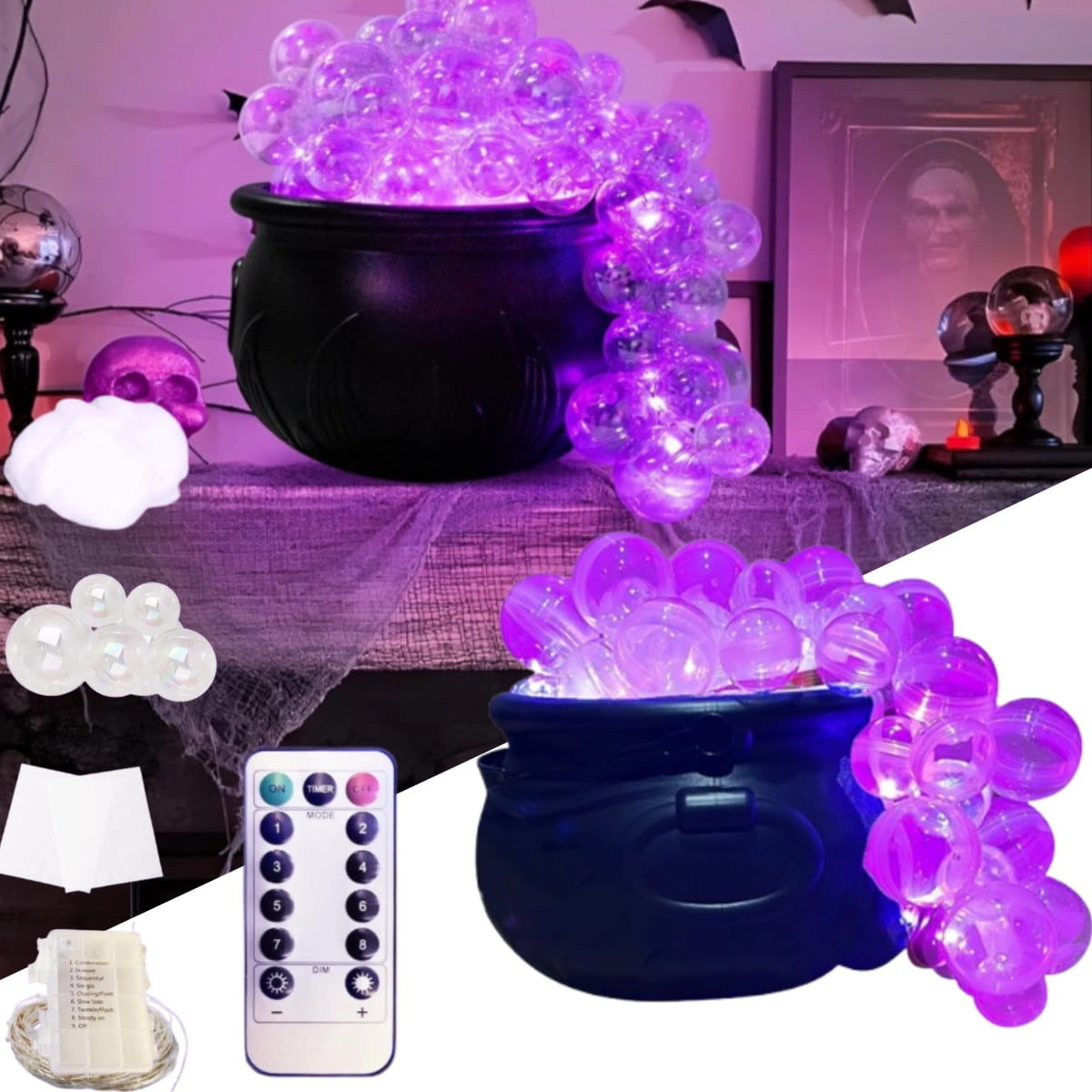 Bubbling Cauldron Kit 5.7 inch Light up Witch Bubble Bucket Set DIY ...