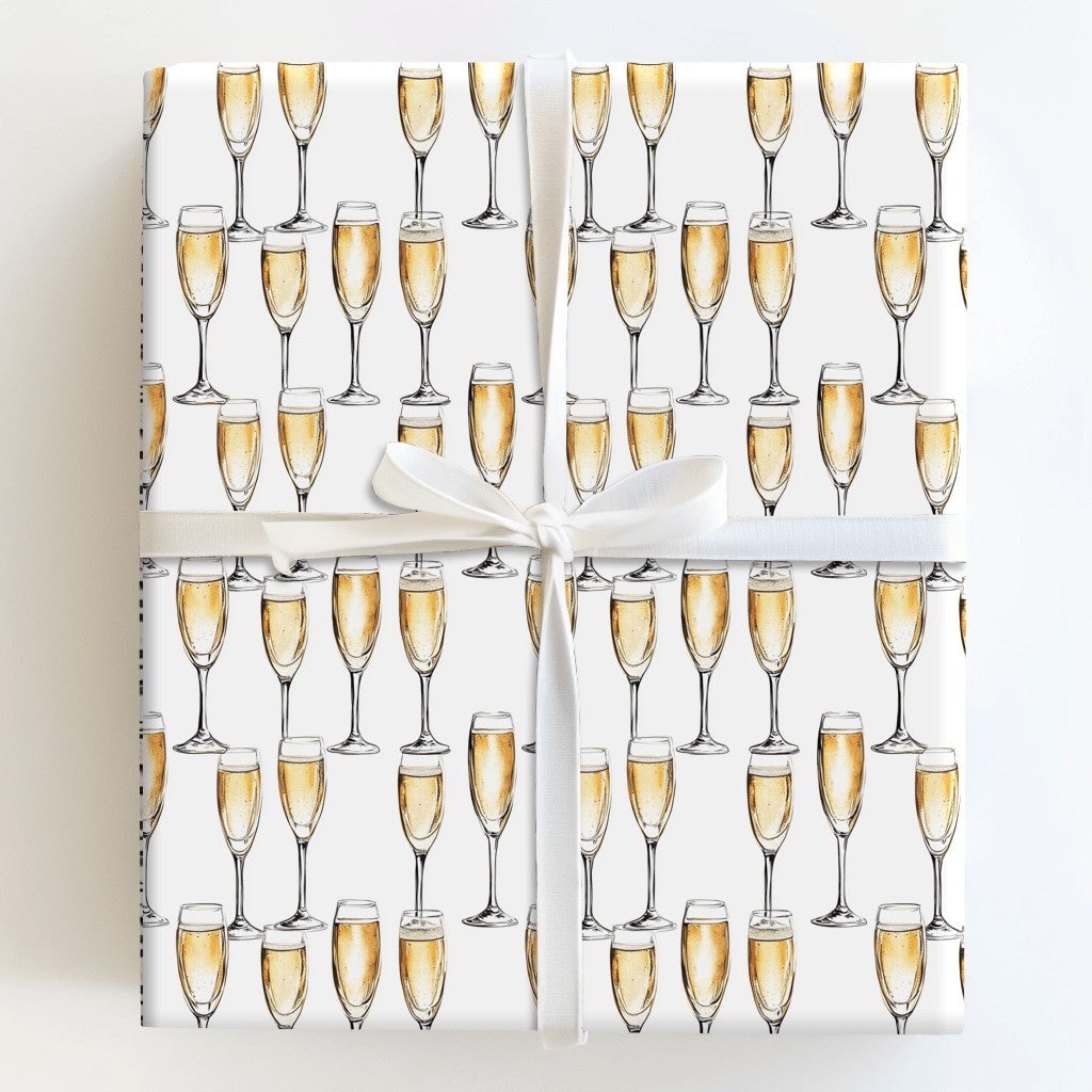 Bubbly Champagne Flutes Illustration Celebratory Gift Wrapping Paper ...