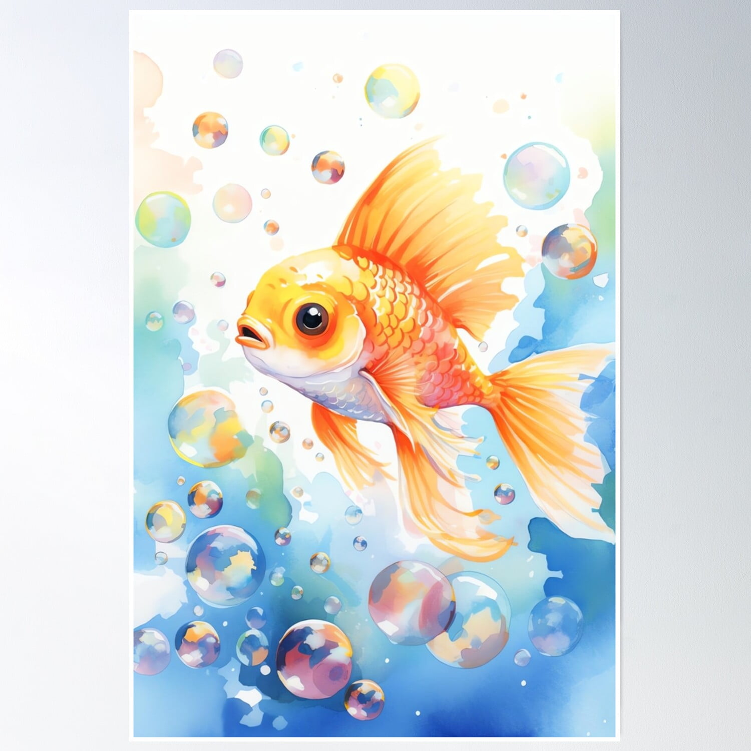 Bubbly Fish Fantasia Poster Wall Art, Modern Wall Decor, 8x12 UNFRAMED ...