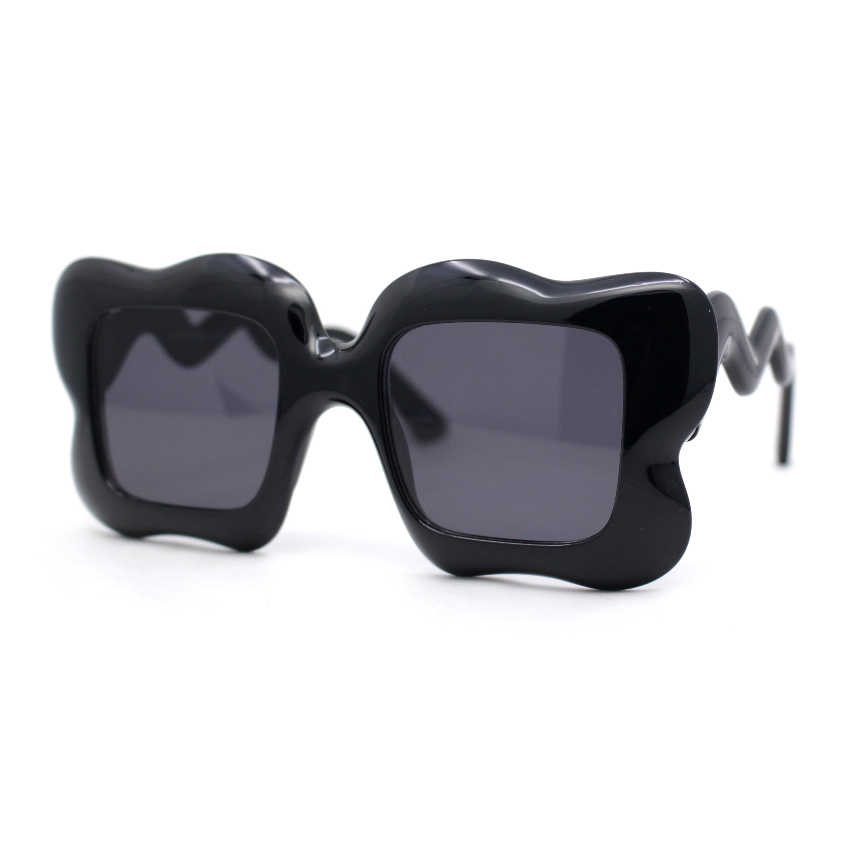 Bubbly Hazy Cloud Shape Rectangle Funky Runway Sunglasses All Black ...