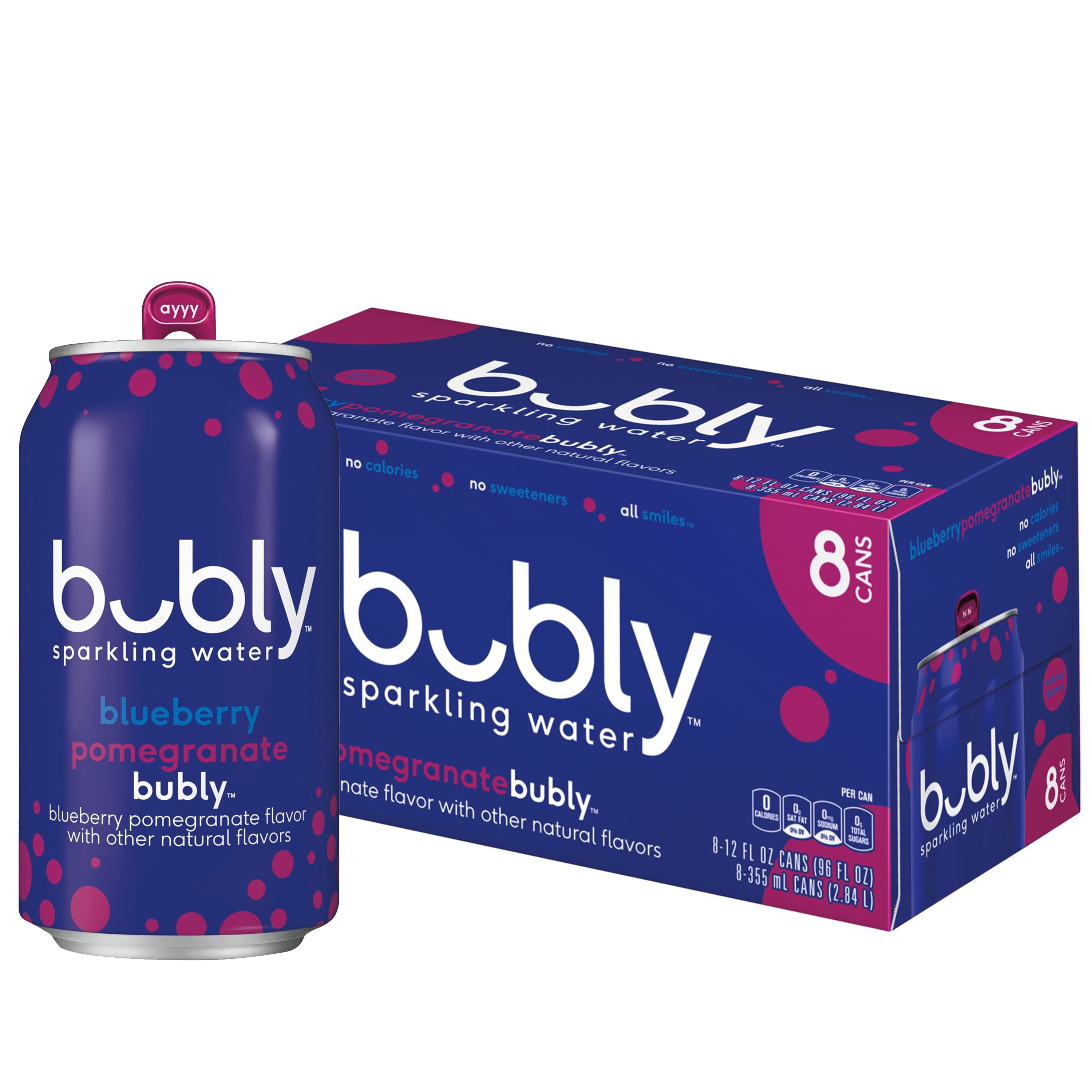 Bubly Blueberry Pomegranate Sparkling Water, 12 fl oz, 8 Pack Cans - Walmart.com