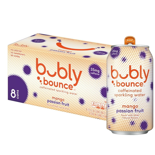 Bubly Bounce Caffeinated Mango Passion Fruit Sparkling Water, 12 fl oz, 8 Pack Cans - Walmart.com