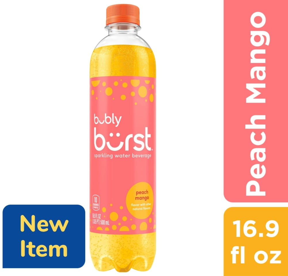 Bubly Burst Peach Mango Sparkling Water Bottle, 16.9 fl oz (packaging may vary) - Walmart.com
