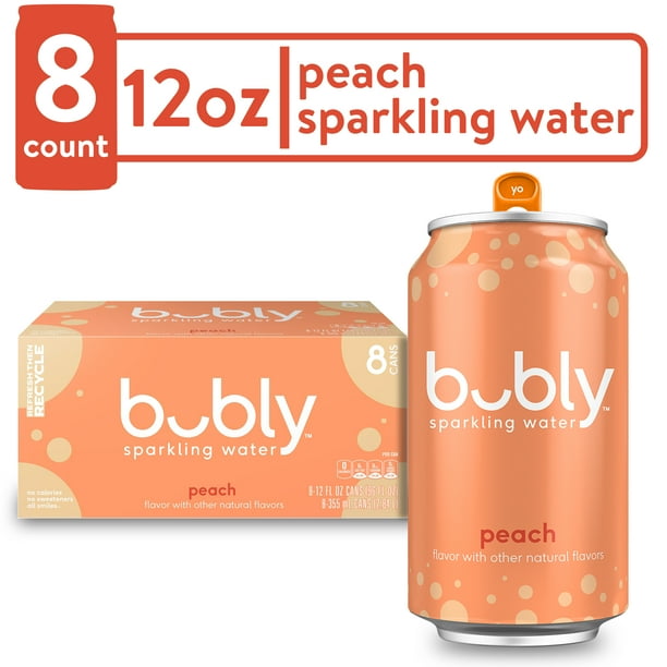 Bubly Peach Sparkling Water, 12 fl oz, 8 Pack Cans - Walmart Business Supplies