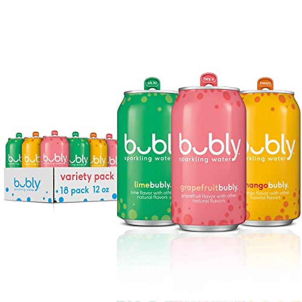 Bubly Sparkling Water, Tropical Thrill Variety Pack, 12 fl oz Cans (18 ...