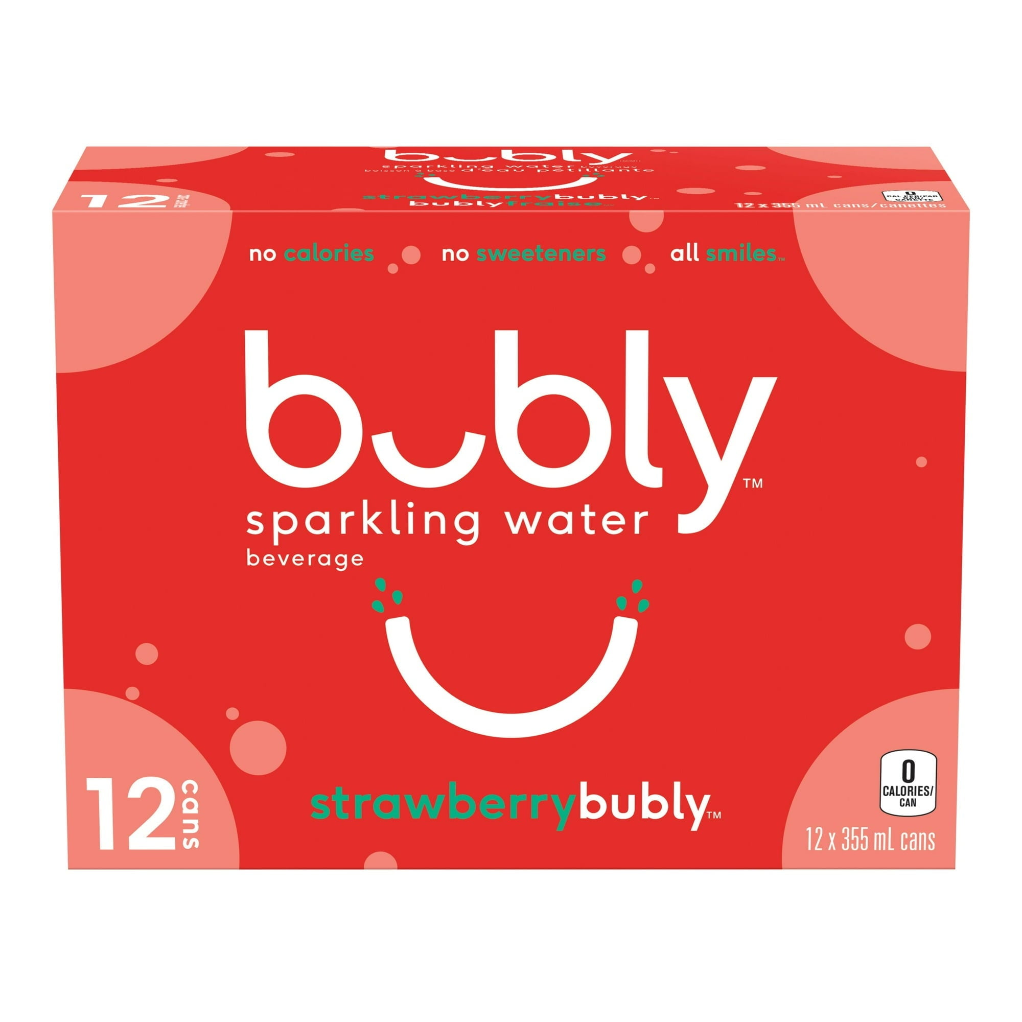 Bubly Strawberry Sparkling Water Beverage, 12x355ml cans, 4.26L/144 oz ...