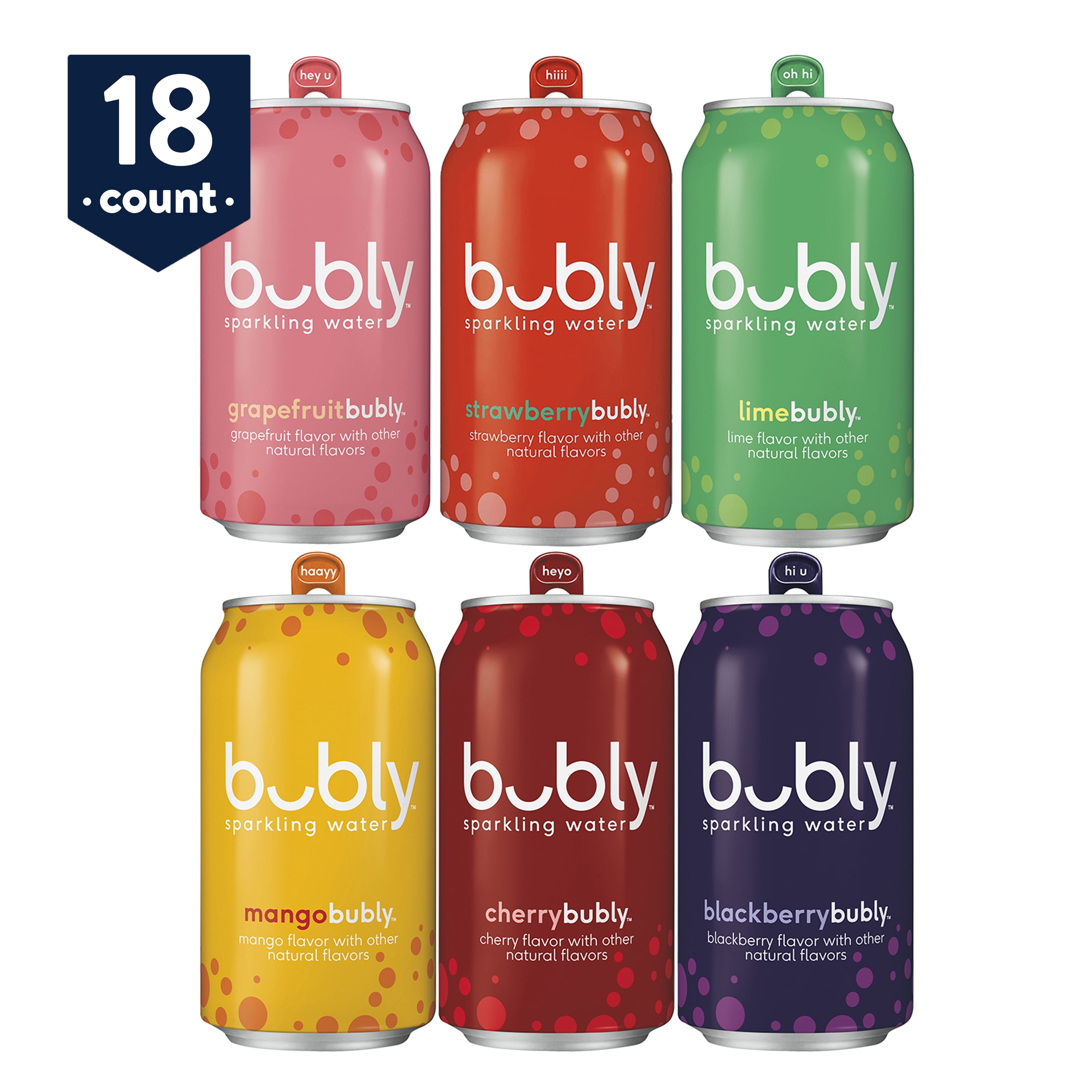 Bubly Variety Pack Sparkling Water, Grapefruit, Cherry, Blackberry Flavored, 12 fl oz, 18 Pack ...