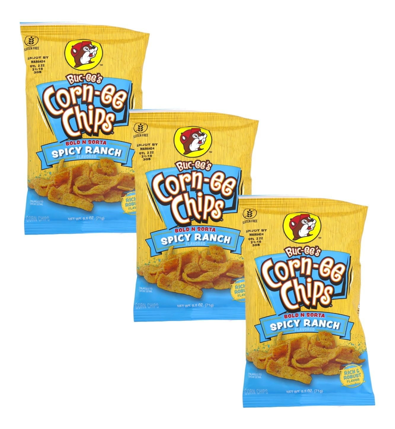 Buc-ee's Corn-ee Chips 3-Pack CM31 2.5 oz Gluten Free Corn Chips Snack ...