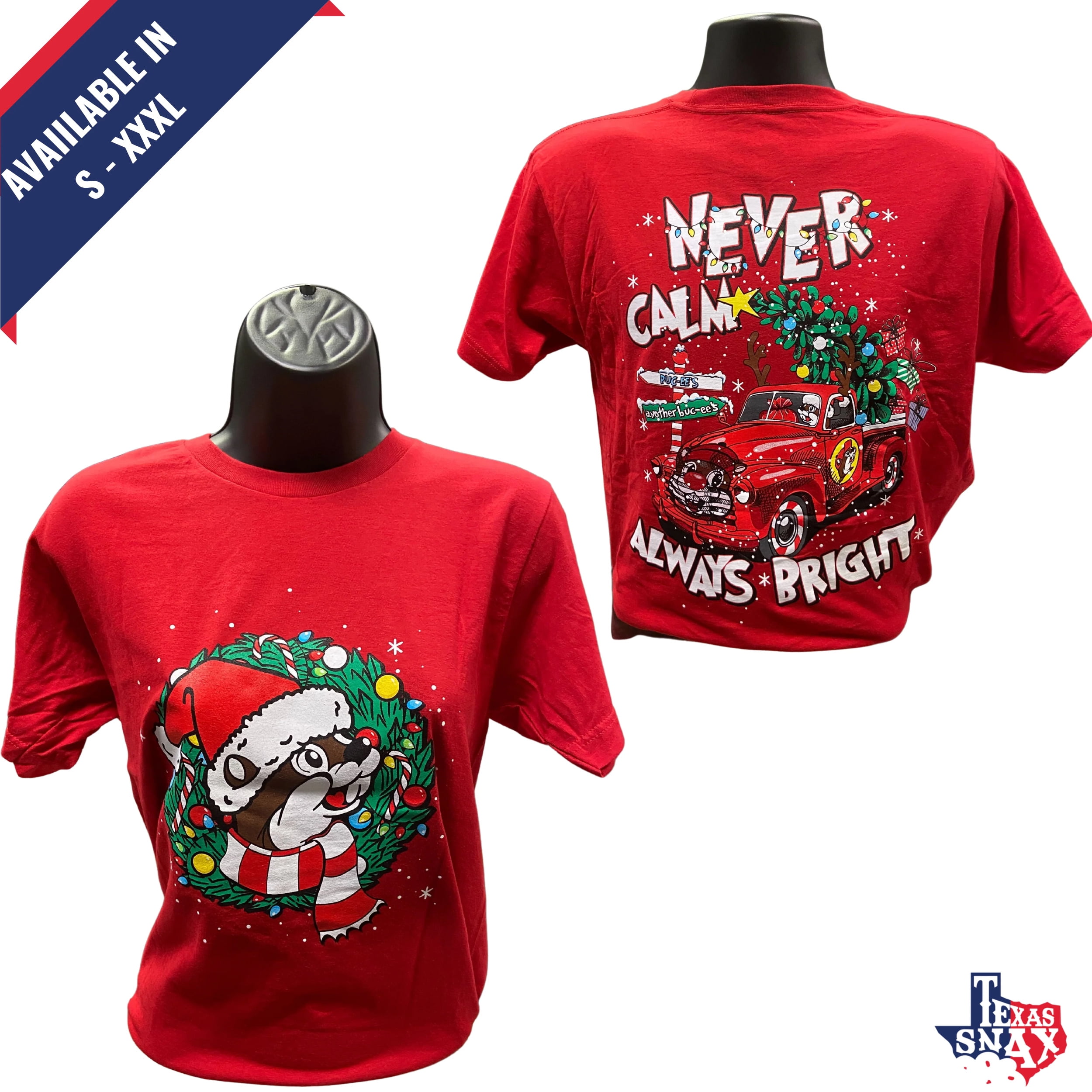 Buc-ee's Youth Christmas T-Shirt, Red Short Sleeve, Crew Neck, Festive ...