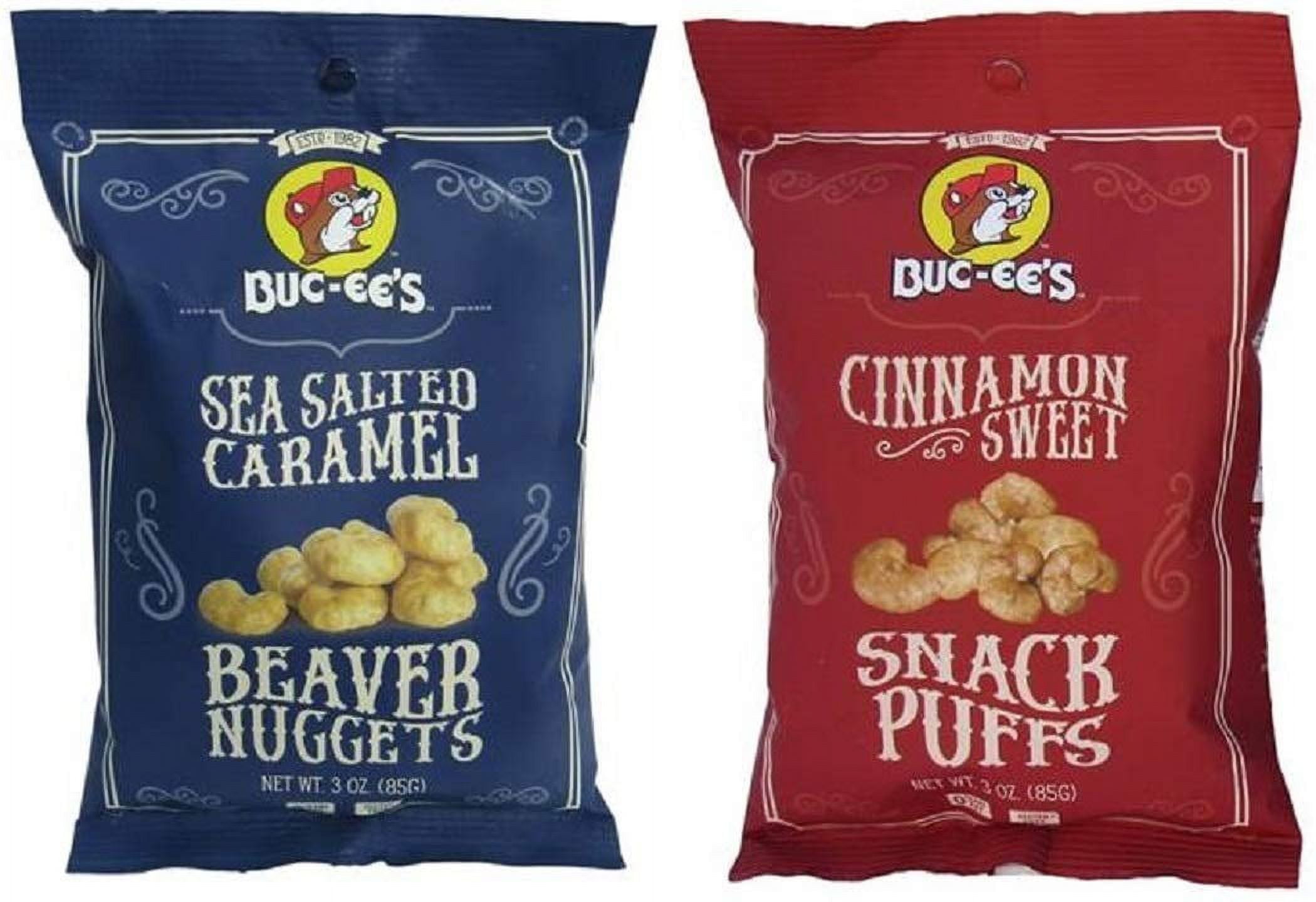 Buc-ees Snack Combo: Cinnamon Sweet Snack Puffs and Sea Salted Caramel ...