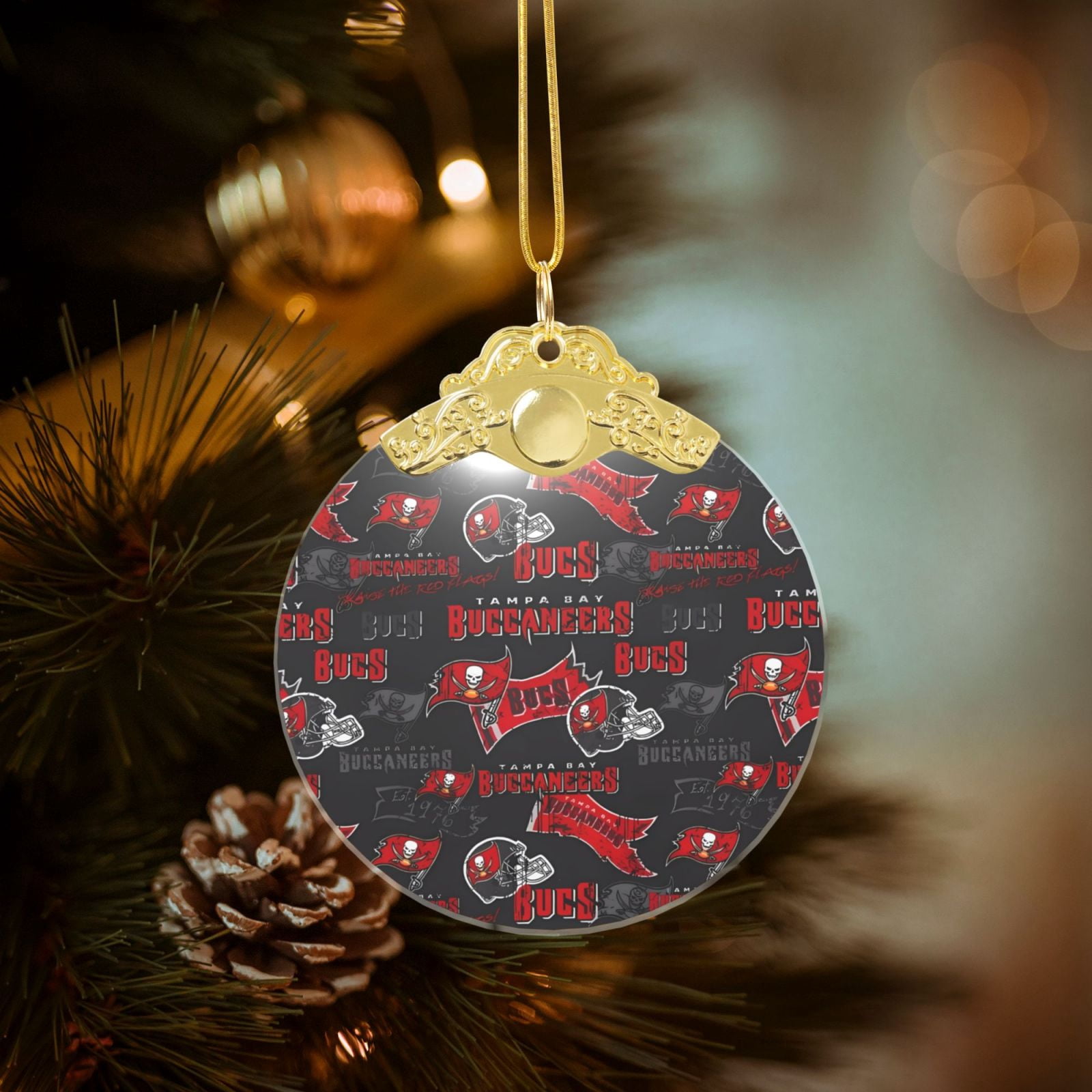 Buccaneers Christmas Metal Clip Glass Round Pendant, Football Team ...