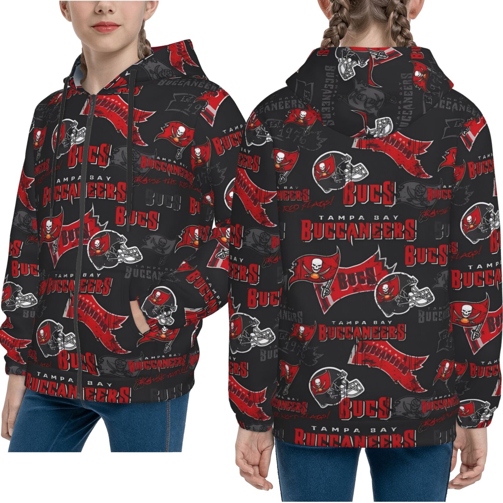 Buccaneers Football Fans Hooded Cardigan, Classic Printed Zip-Up Jacket ...
