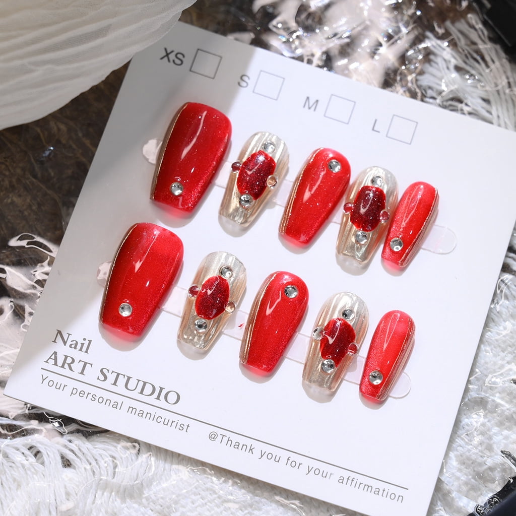 Buccellati's new handmade nail red spar cat's eye nail art piece Douyin ...