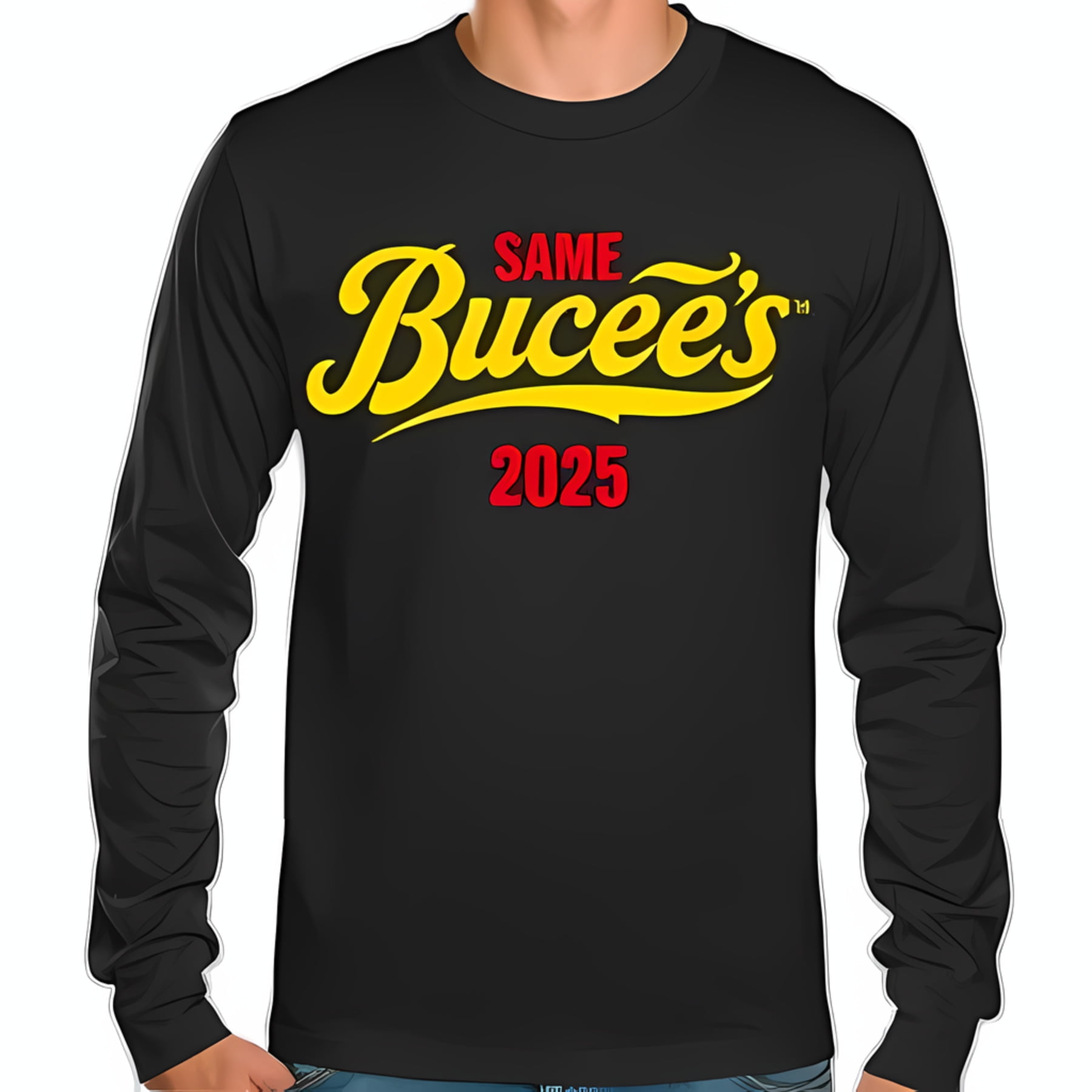 Bucee's Long Sleeve T-Shirt with Bold Yellow Red 'SAME' & '2025' Design ...