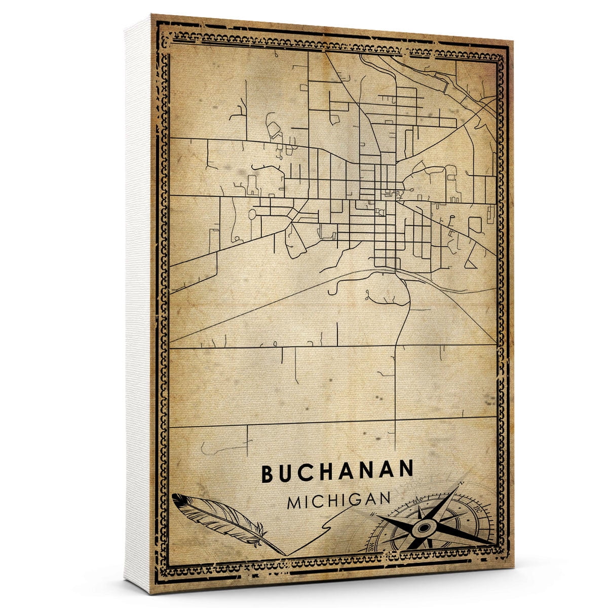 Buchanan Vintage Map Prints Canvas, Buchanan Street map Michigan Map ...