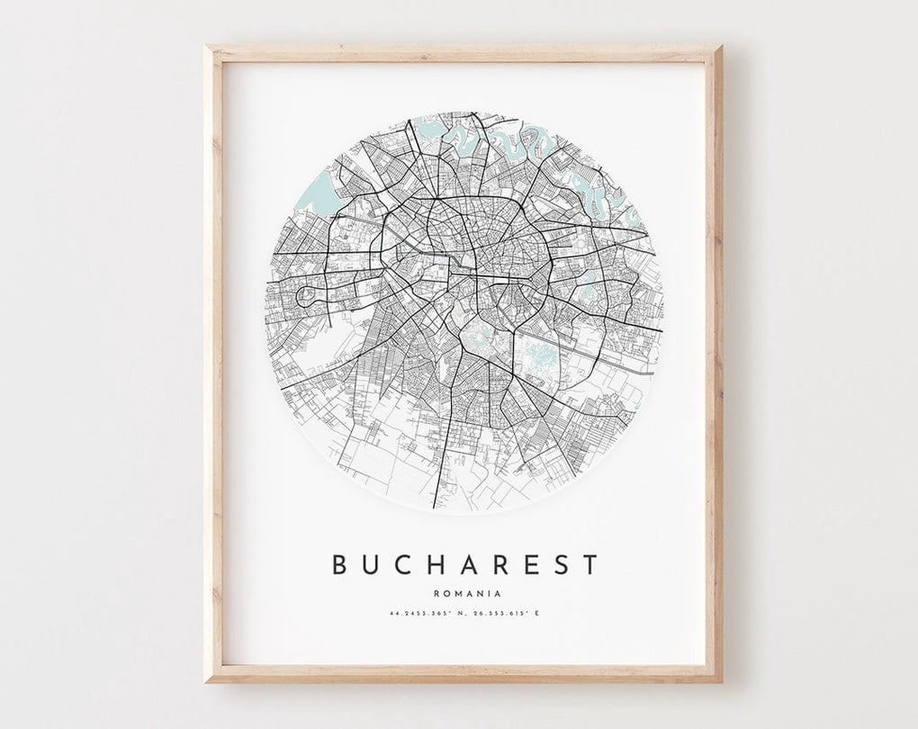 Bucharest Map Print, Bucharest Map Poster City Wall Art, Bucharest Road ...