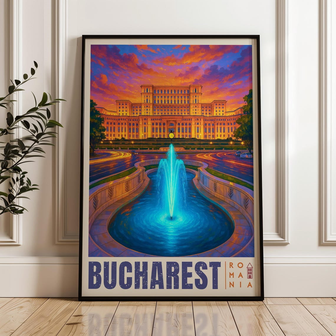 Bucharest Travel Print Romania Parliament Illustration Unframed Paper ...