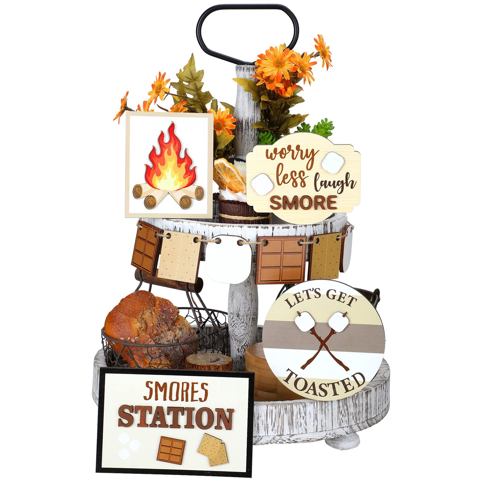 Bucherry 10 Pcs Camping Tiered Tray ATT1Decor Set Farmhouse Farm Wood ...