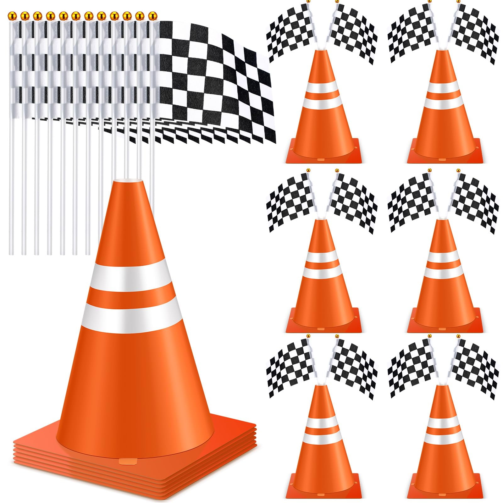 Bucherry 18 Pcs Traffic DHF10 Cones and Racing Checkered Flags Black ...