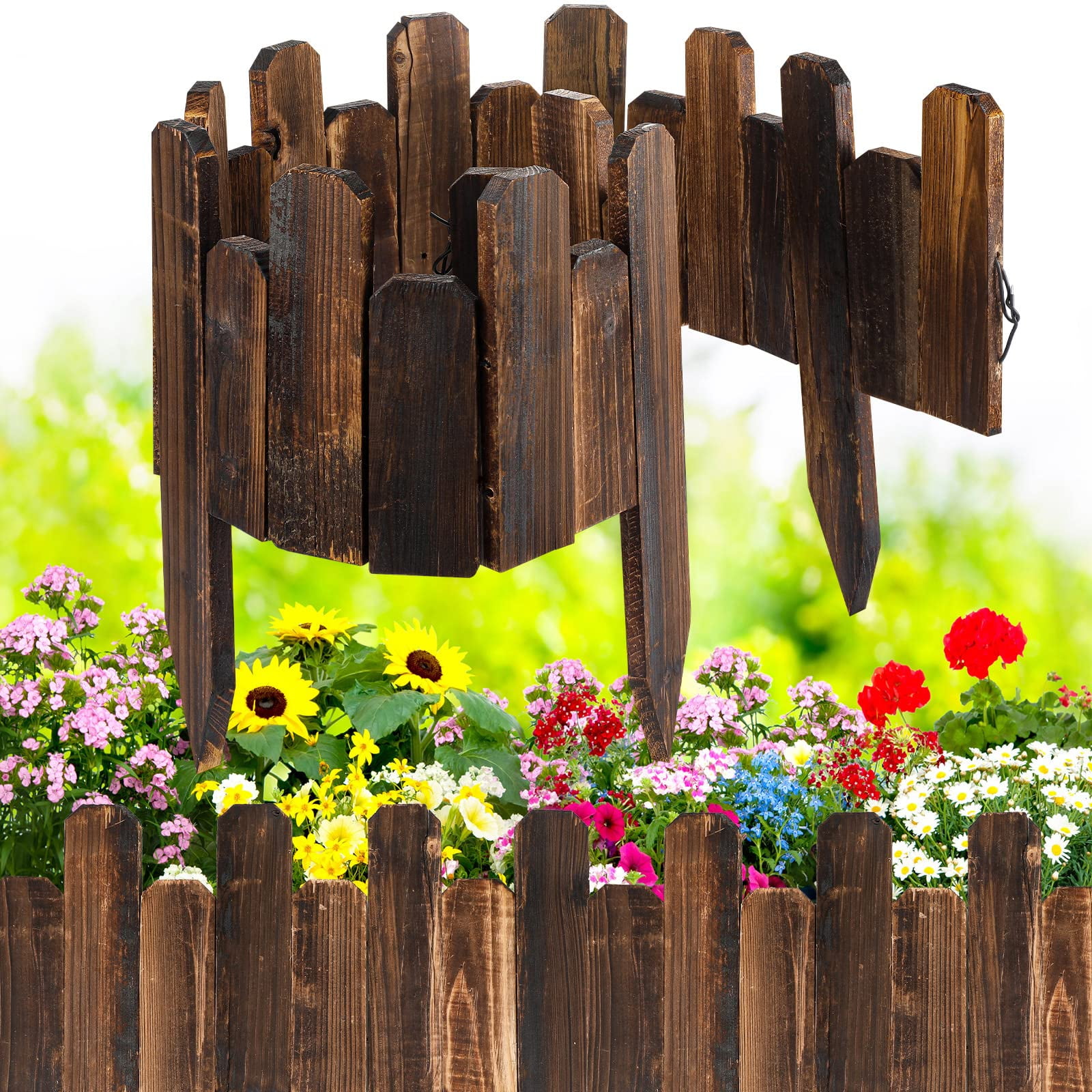 Bucherry 2 Pcs Staggered Wood Garden Edging Border Short Picket Fence ...