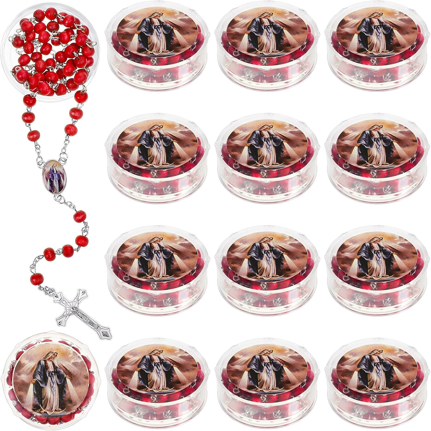 Bucherry 24 Pcs Our Lady of Grace Scented Red Rosary Necklace Party ...
