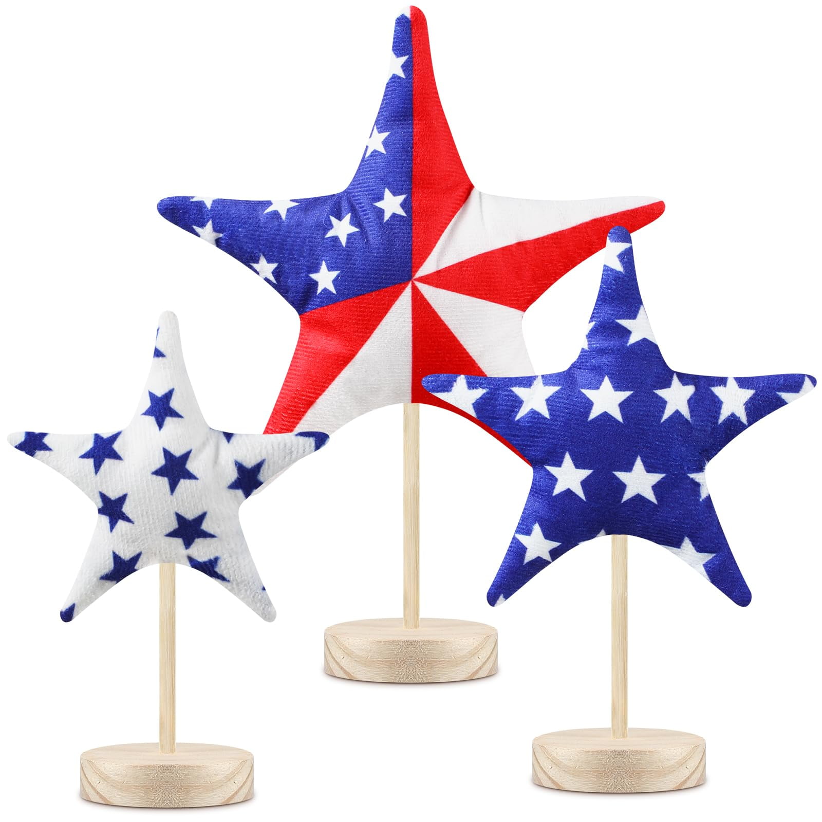 Bucherry 3 Pcs 4th of July Patriotic Fabric Star Ornaments Independence ...