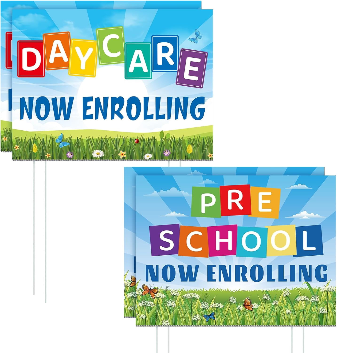 Bucherry 4 Pcs 16 x 12 Inch Daycare Now Enrolling Yard Sign with ...