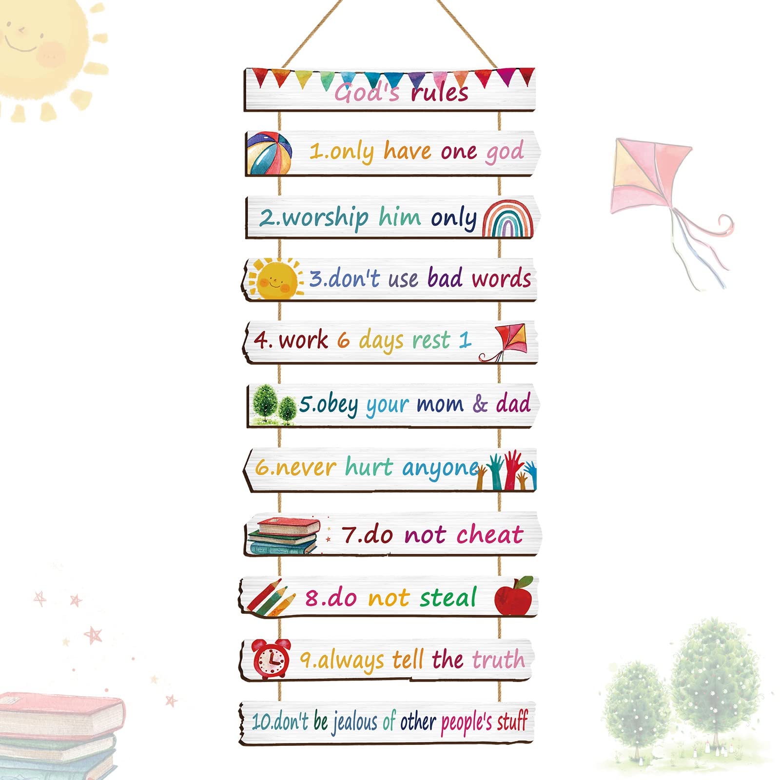 Bucherry God Rules Sign Wall HYZ01 Decor 11 Pieces Wooden Hanging Wall ...