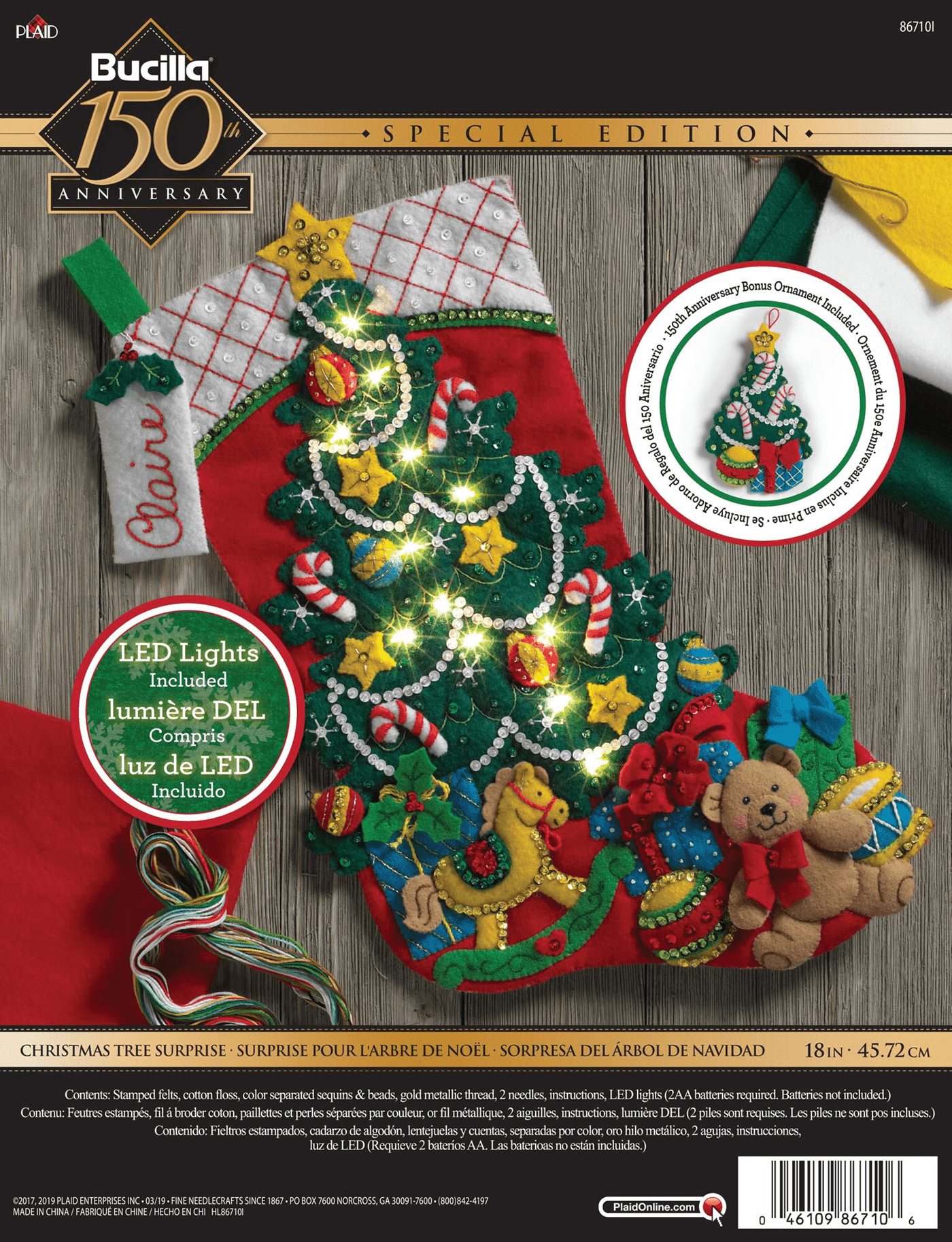 Bucilla, Christmas Tree Surprise Felt Stocking Kit, 18 in, Multicolor ...