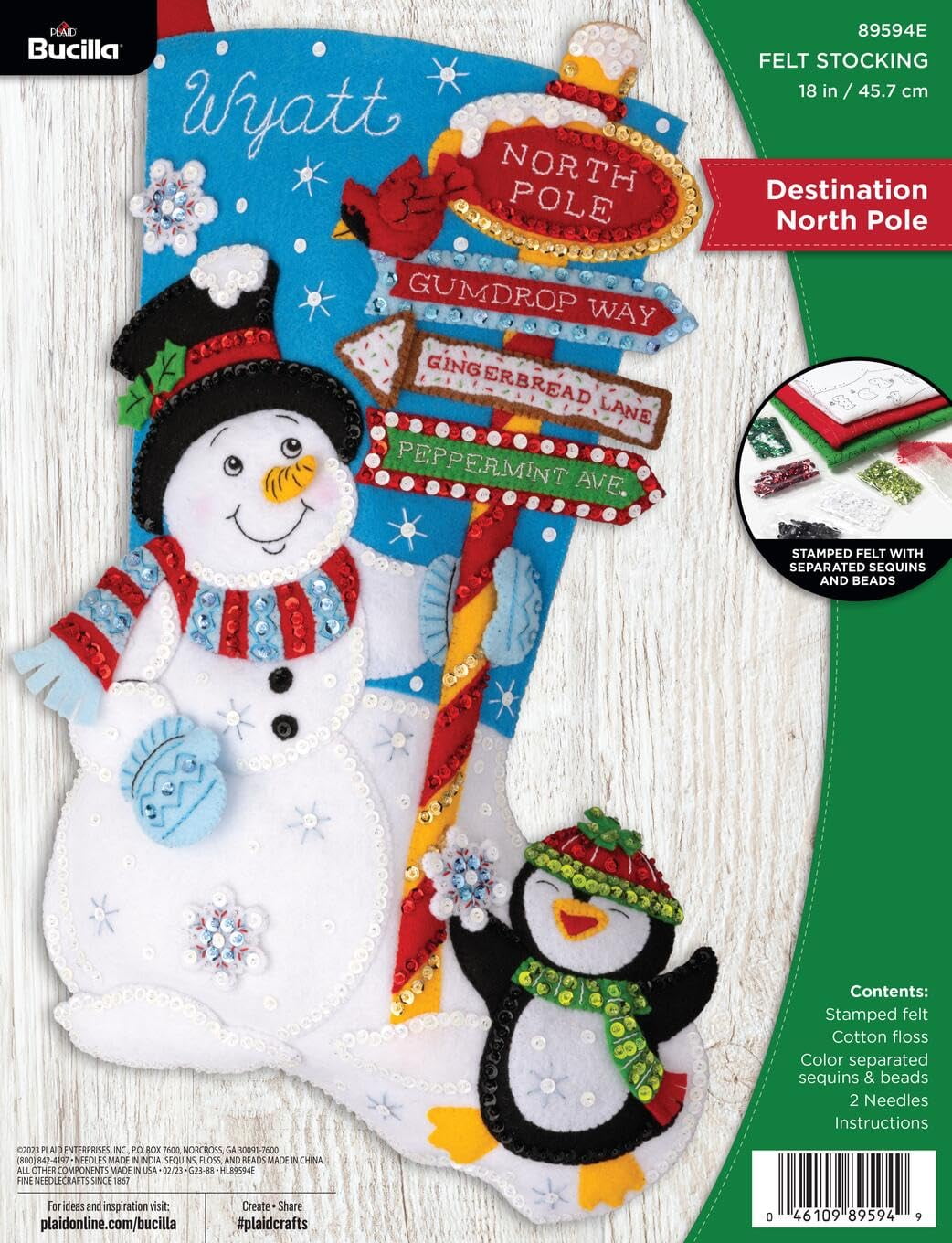 Bucilla, Destination North Pole, Felt Applique 18" Stocking Making Kit ...