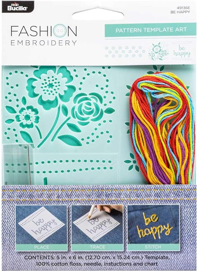 Bucilla Fashion Embroidery Pattern Template Art Kit, 5" x 6", Be Happy ...
