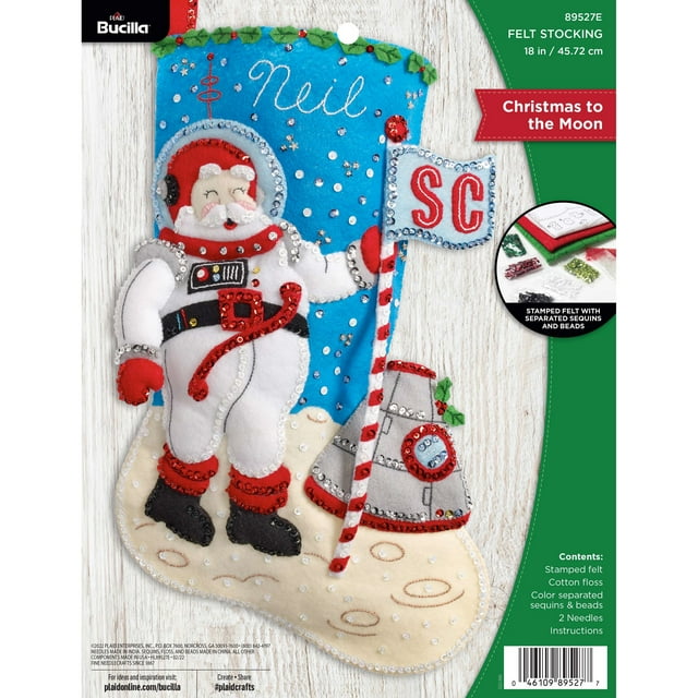 Bucilla Felt Applique 18" Christmas Stocking Kit, Christmas to the Moon ...