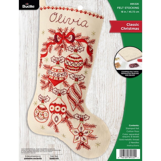 Bucilla Felt Applique 18" Christmas Stocking Kit, Classic Christmas ...