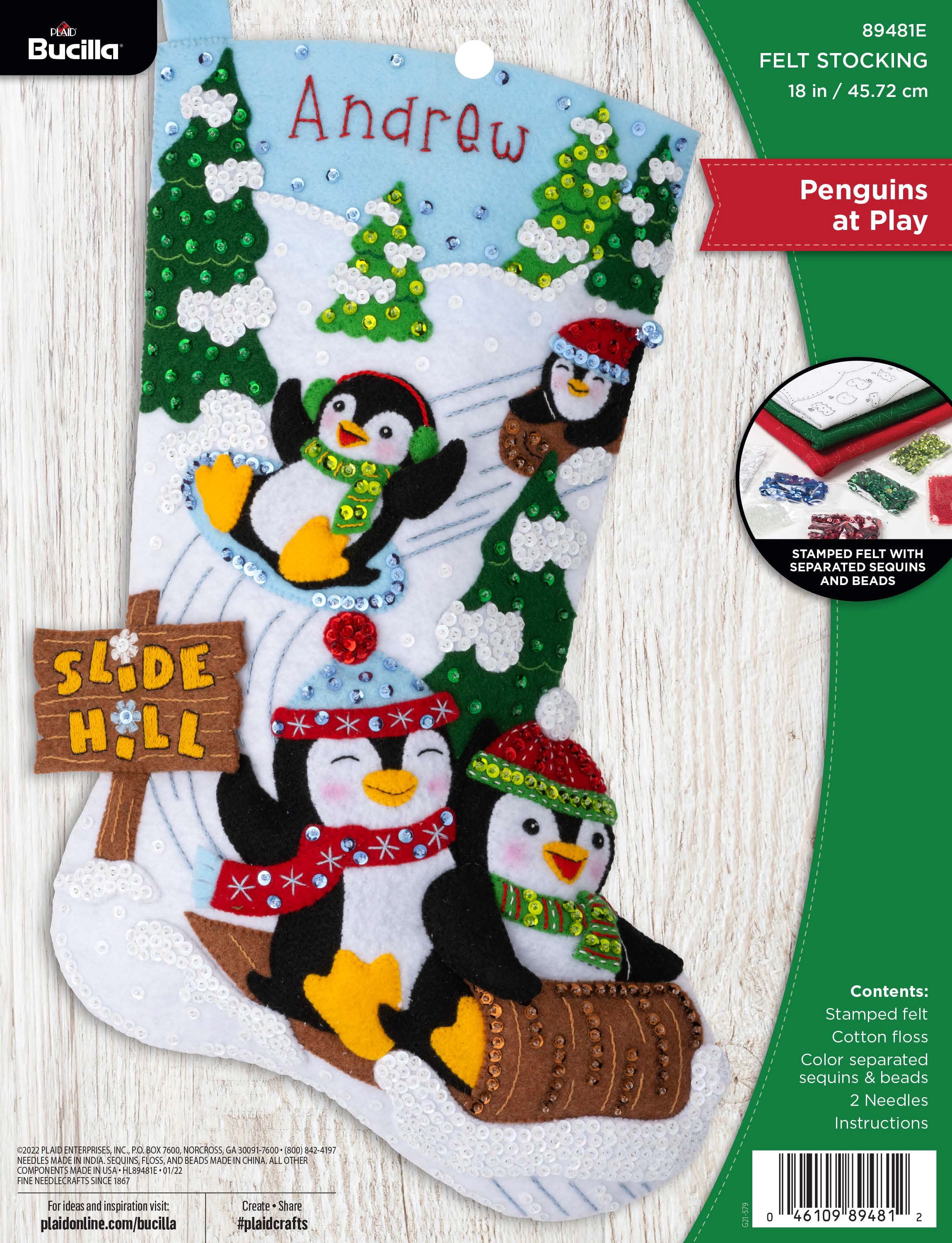 Bucilla Felt Applique 18" Christmas Stocking Kit, Penguins at Play ...