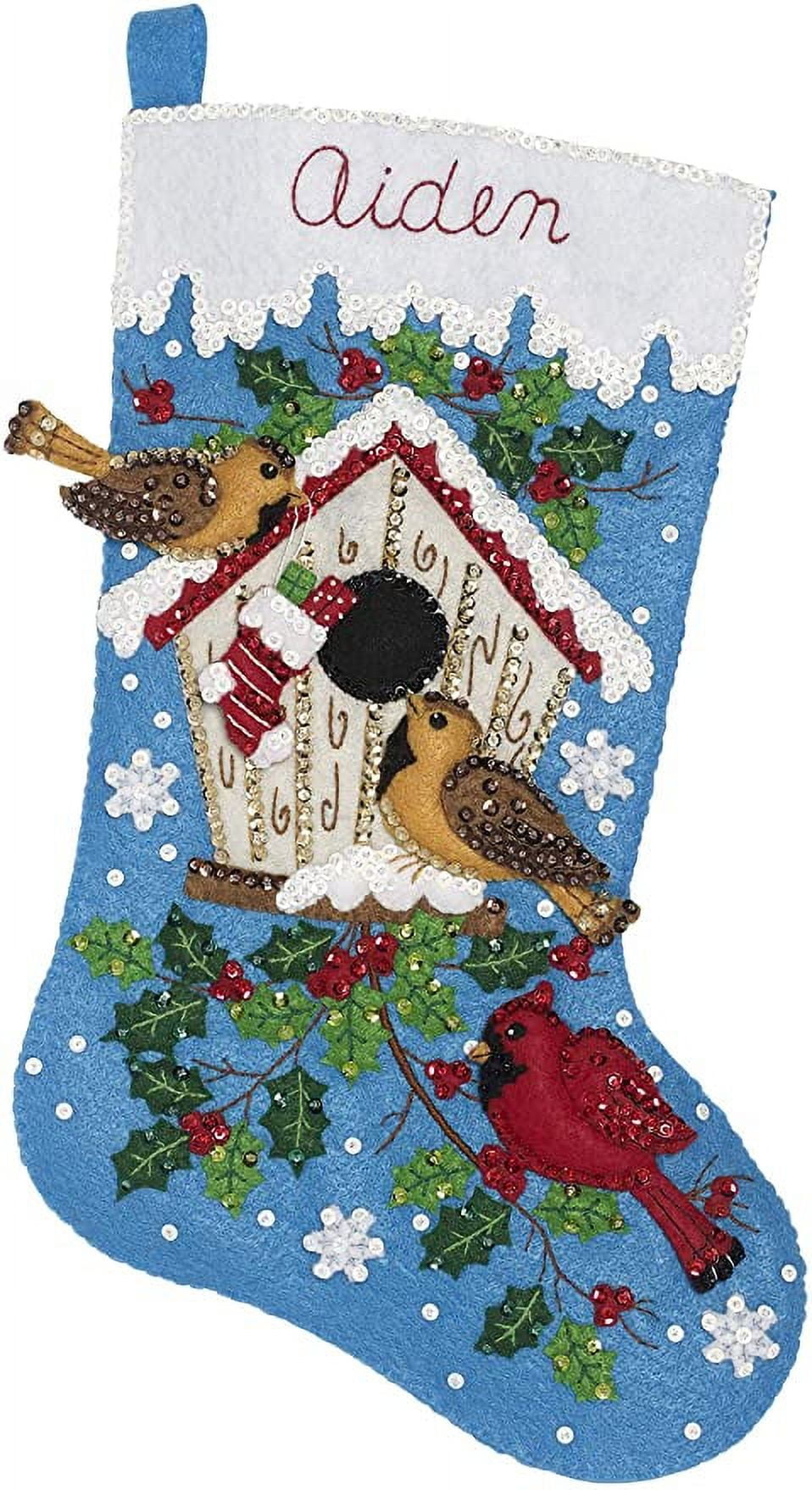 Bucilla Felt Applique DIY Christmas Stocking Kit, 18", Christmas Birds ...