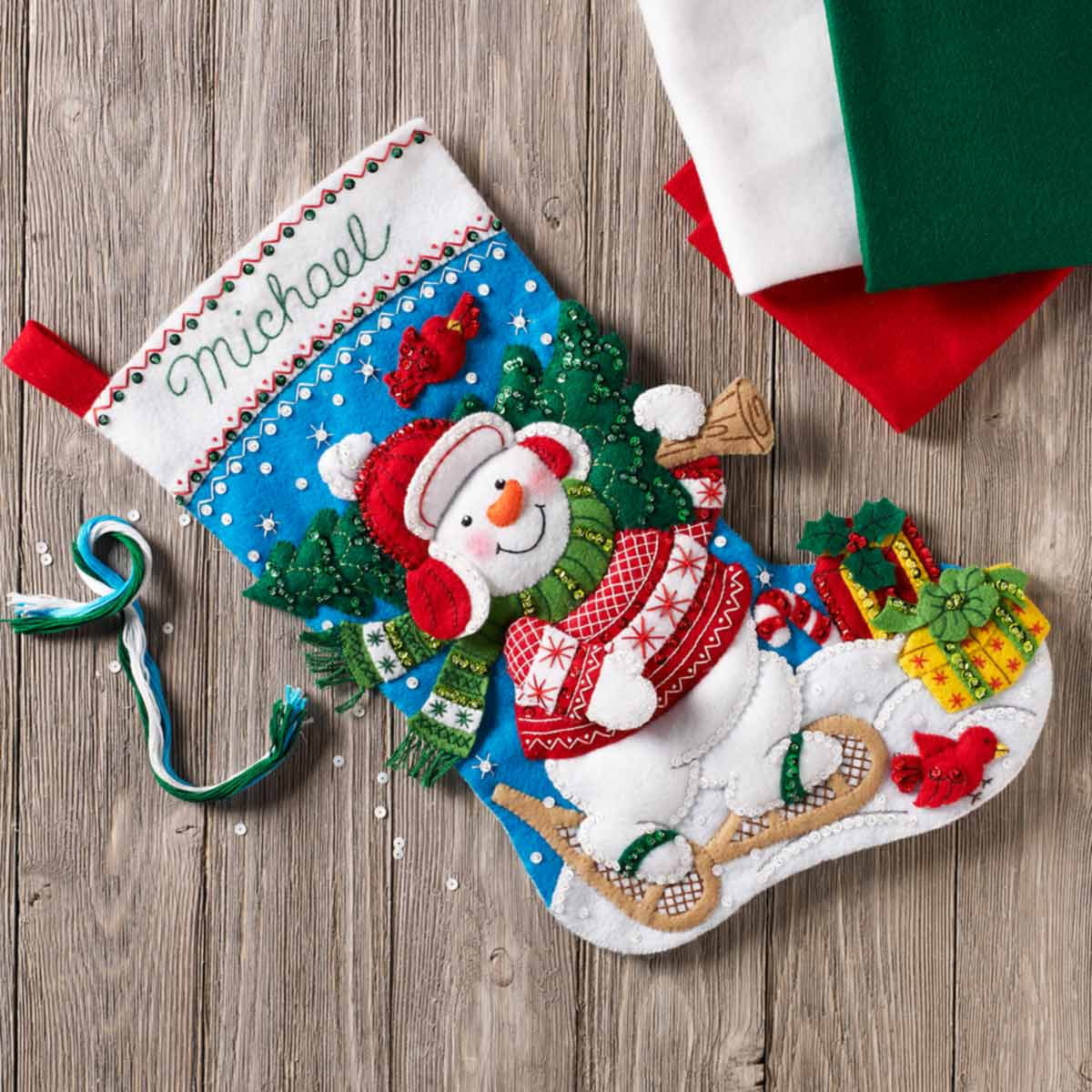 Bucilla Felt Applique Holiday Stocking Kit, Nordic Snowman, 18 ...