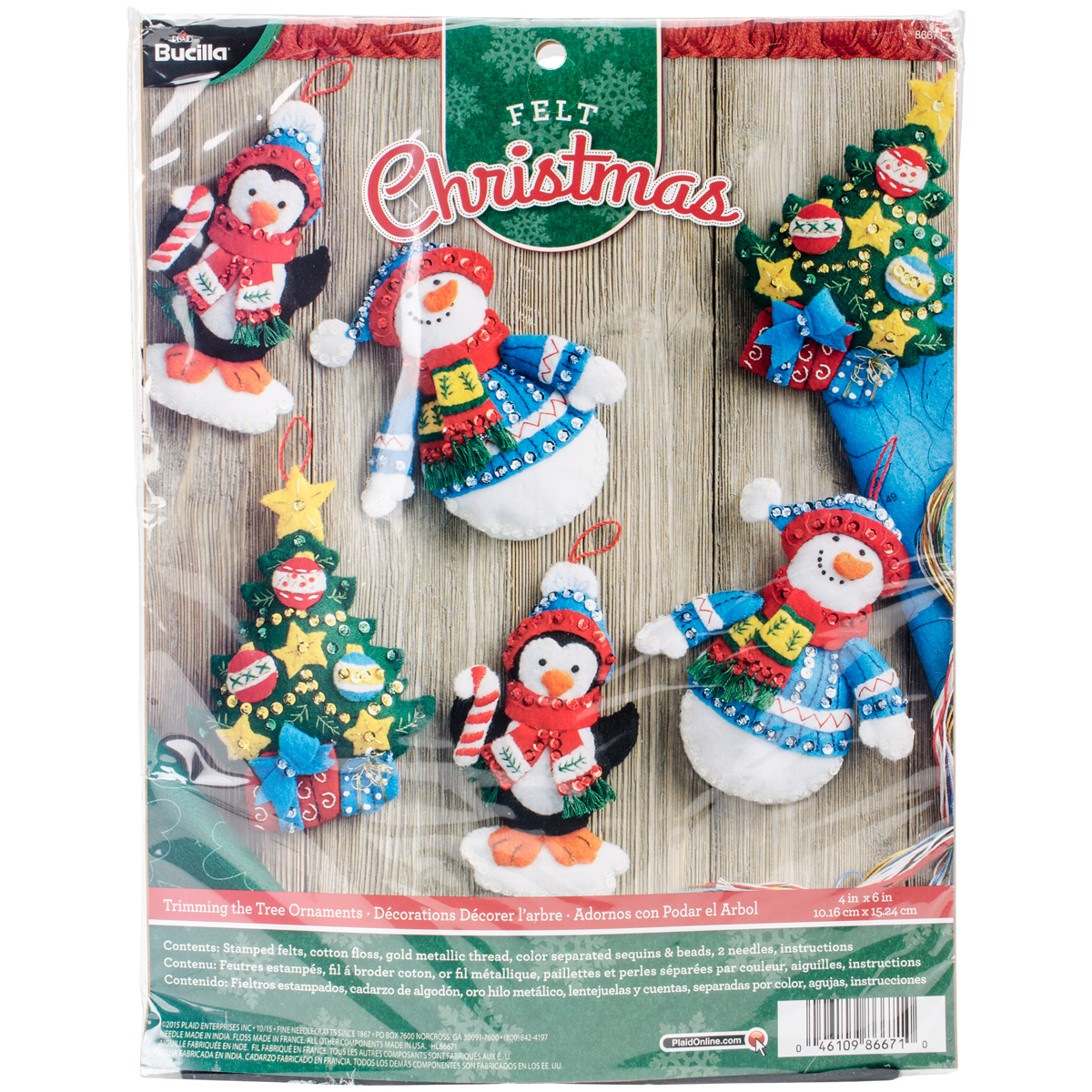 Bucilla Felt Applique Ornaments Kit, Trimming the Tree, 4" x 6", Set of ...